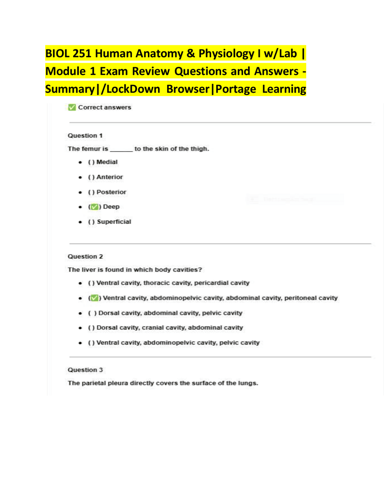 BIOL 251 Human Anatomy & Physiology I with Lab – Module 1 Exam Review ...