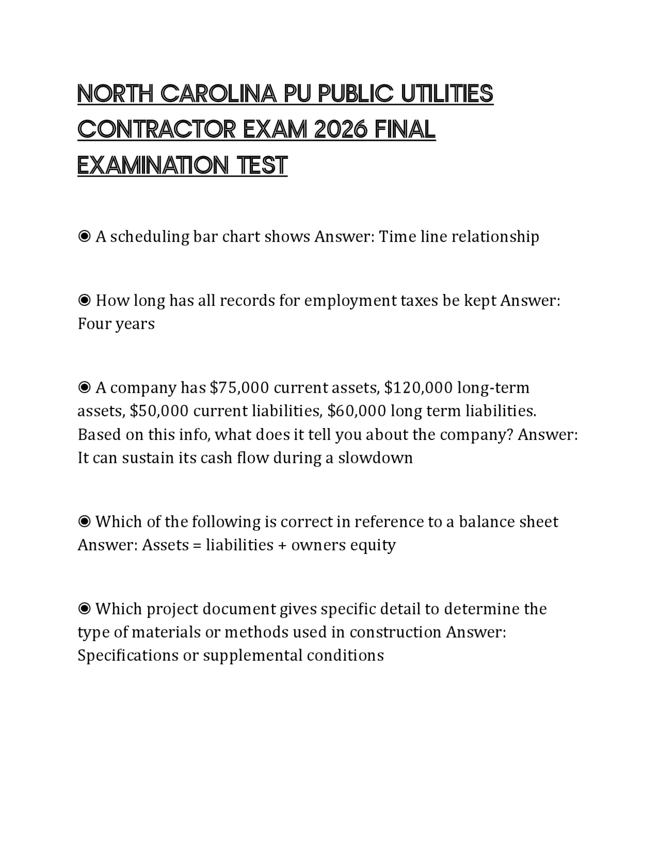 NORTH CAROLINA PU PUBLIC UTILITIES CONTRACTOR EXAM 2026 FINAL ...