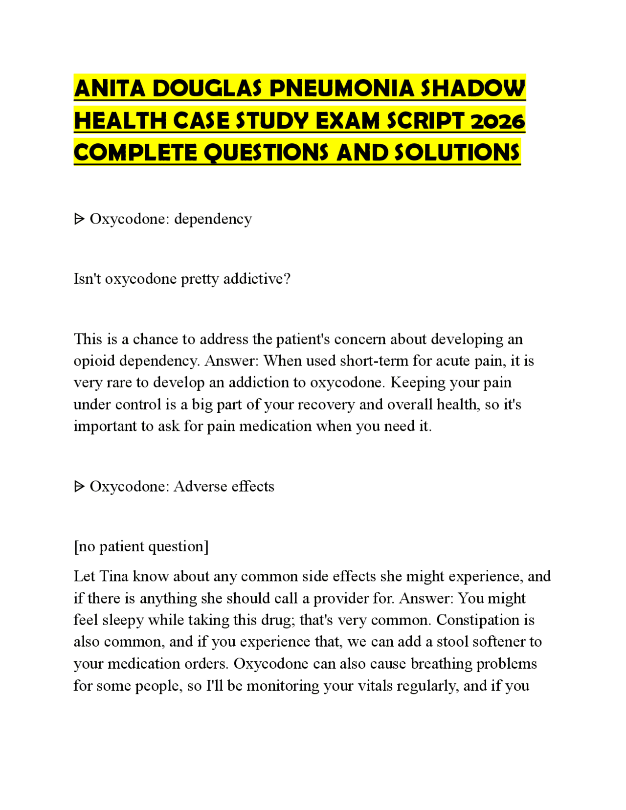 ANITA DOUGLAS PNEUMONIA SHADOW HEALTH CASE STUDY EXAM SCRIPT 2026 ...