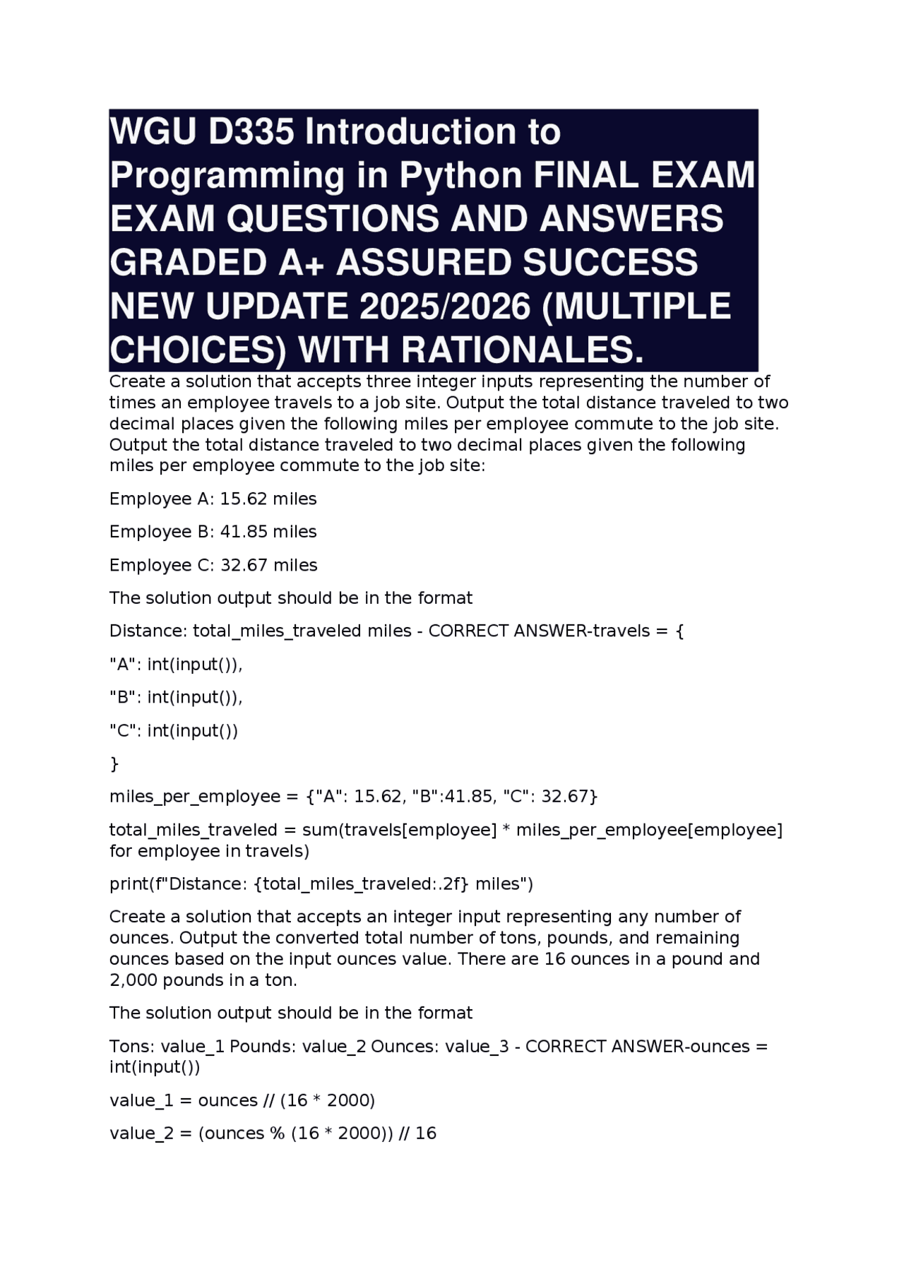 Python Programming Exam Questions and Answers (2025/2026 Update ...