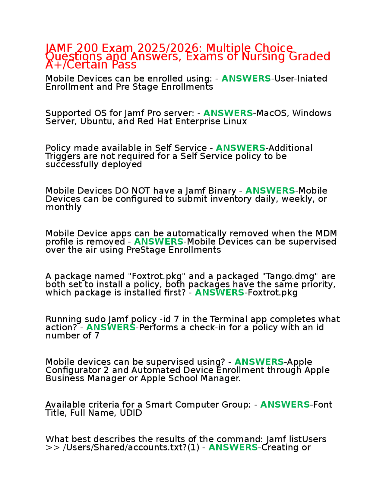 JAMF 200 Exam Prep: Multiple Choice Questions and Answers | Exams ...