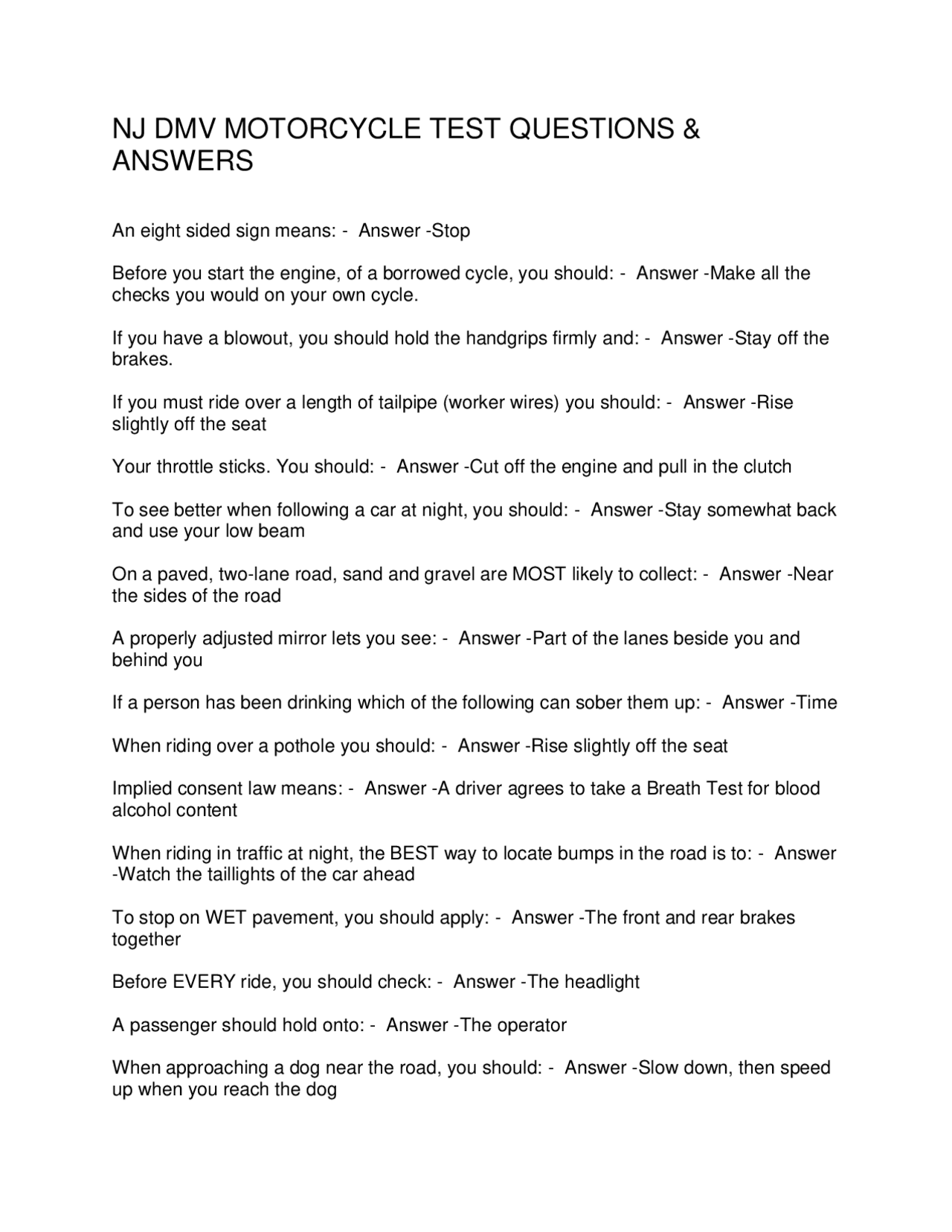 NJ DMV Motorcycle Test: Questions and Answers for Exam Preparation ...