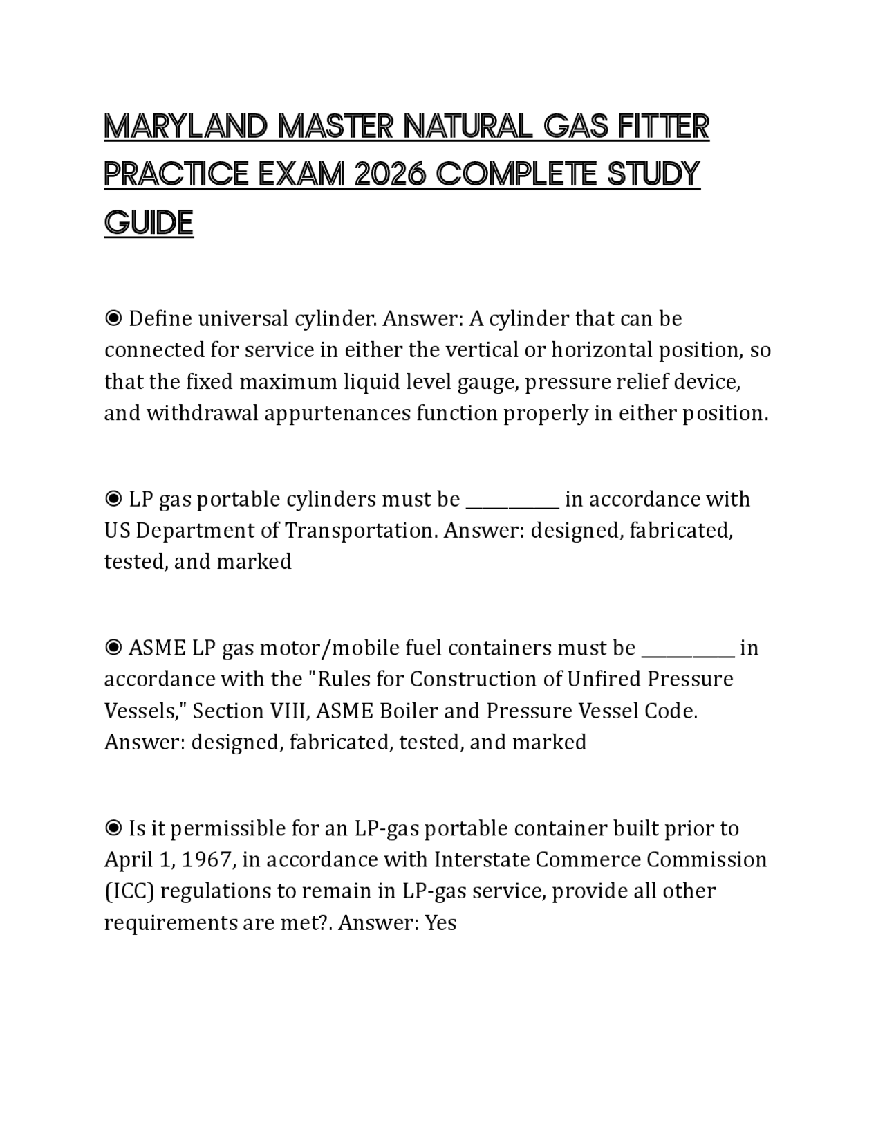 MARYLAND MASTER NATURAL GAS FITTER PRACTICE EXAM 2026 COMPLETE STUDY ...