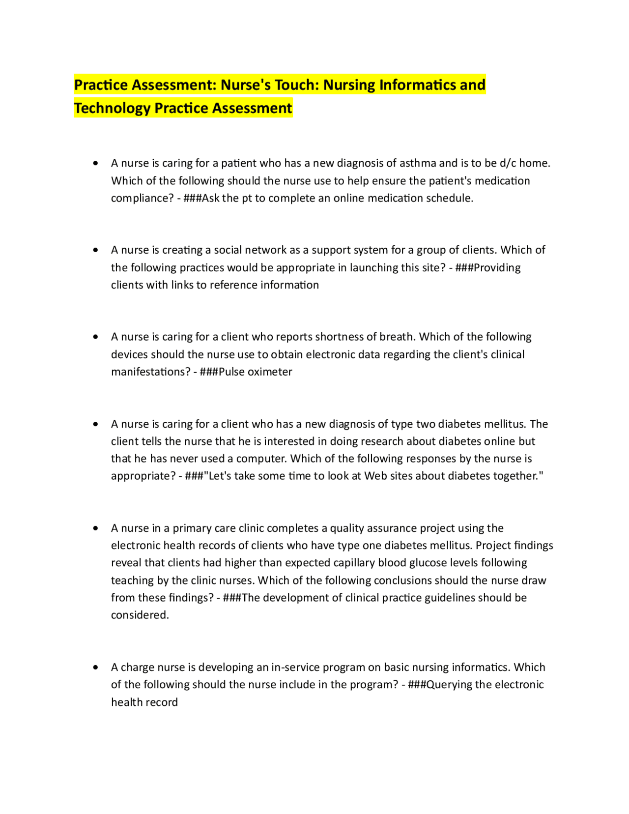 Nursing Informatics and Technology Practice Assessment | Exams Nursing ...