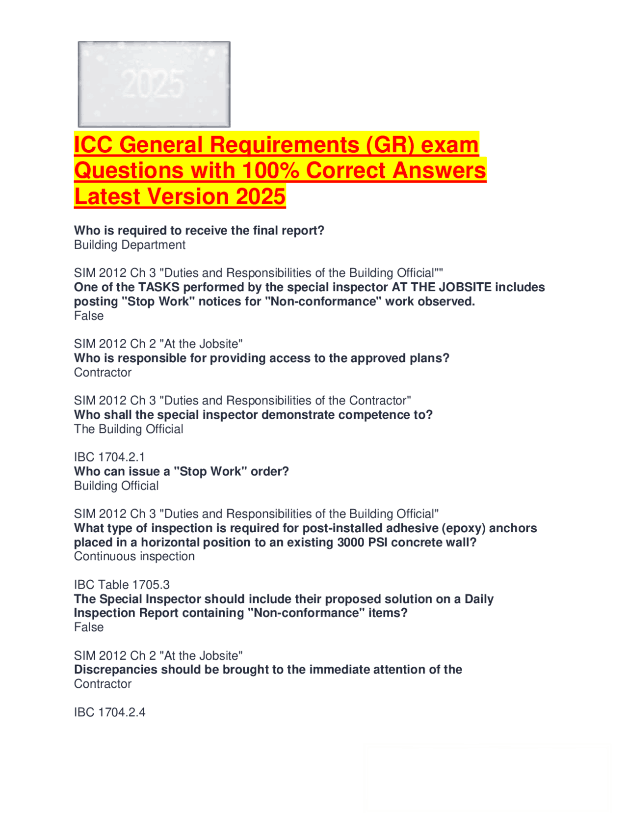 ICC General Requirements (GR) exam Questions with 100% Correct Answers ...