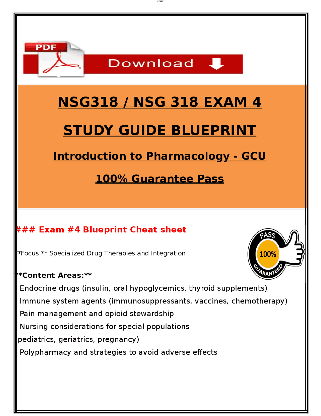 NSG 318 Exam 4 Pharmacology Blueprint 2026 – Specialized Drug Therapies ...