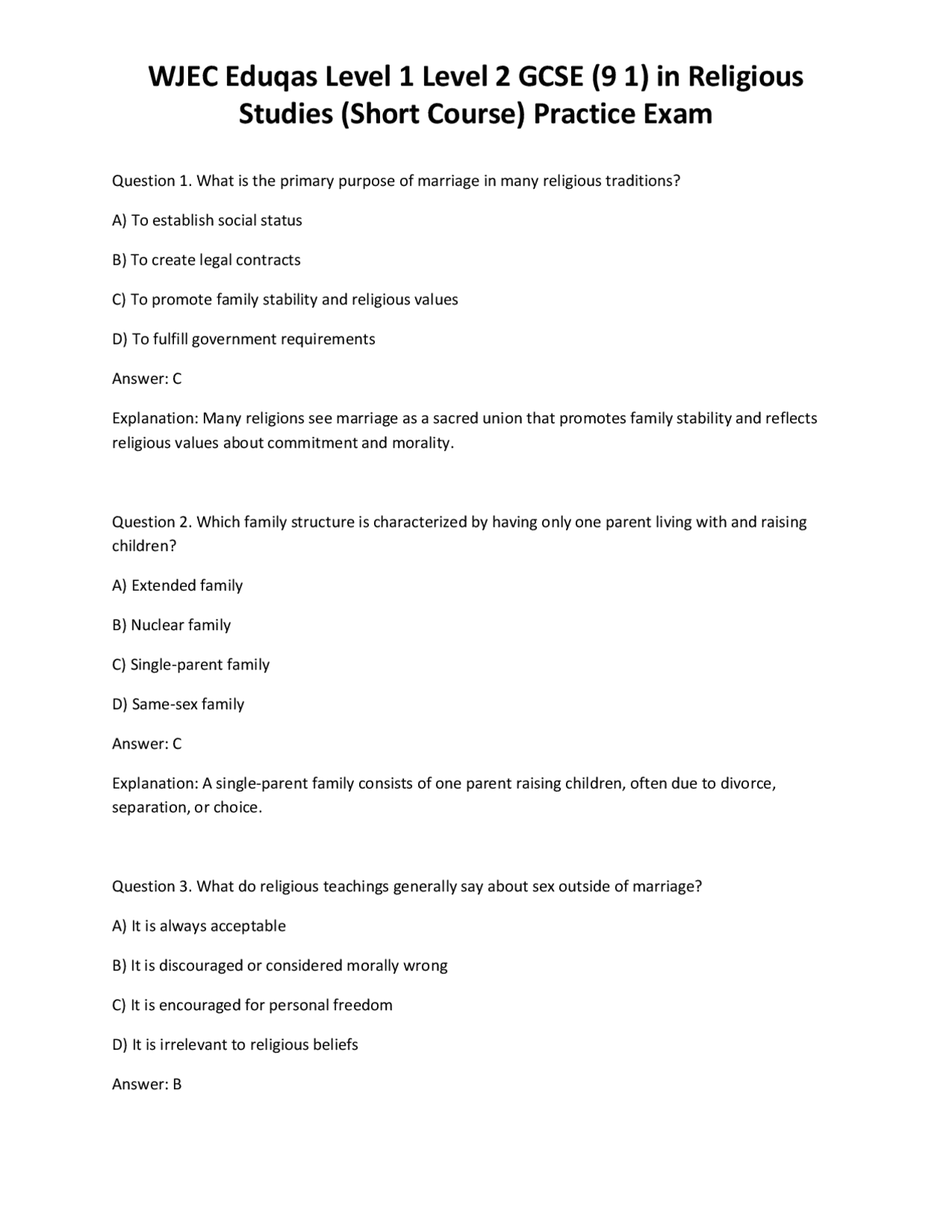 WJEC Eduqas Level 1 Level 2 GCSE (9 1) in Religious Studies (Short ...