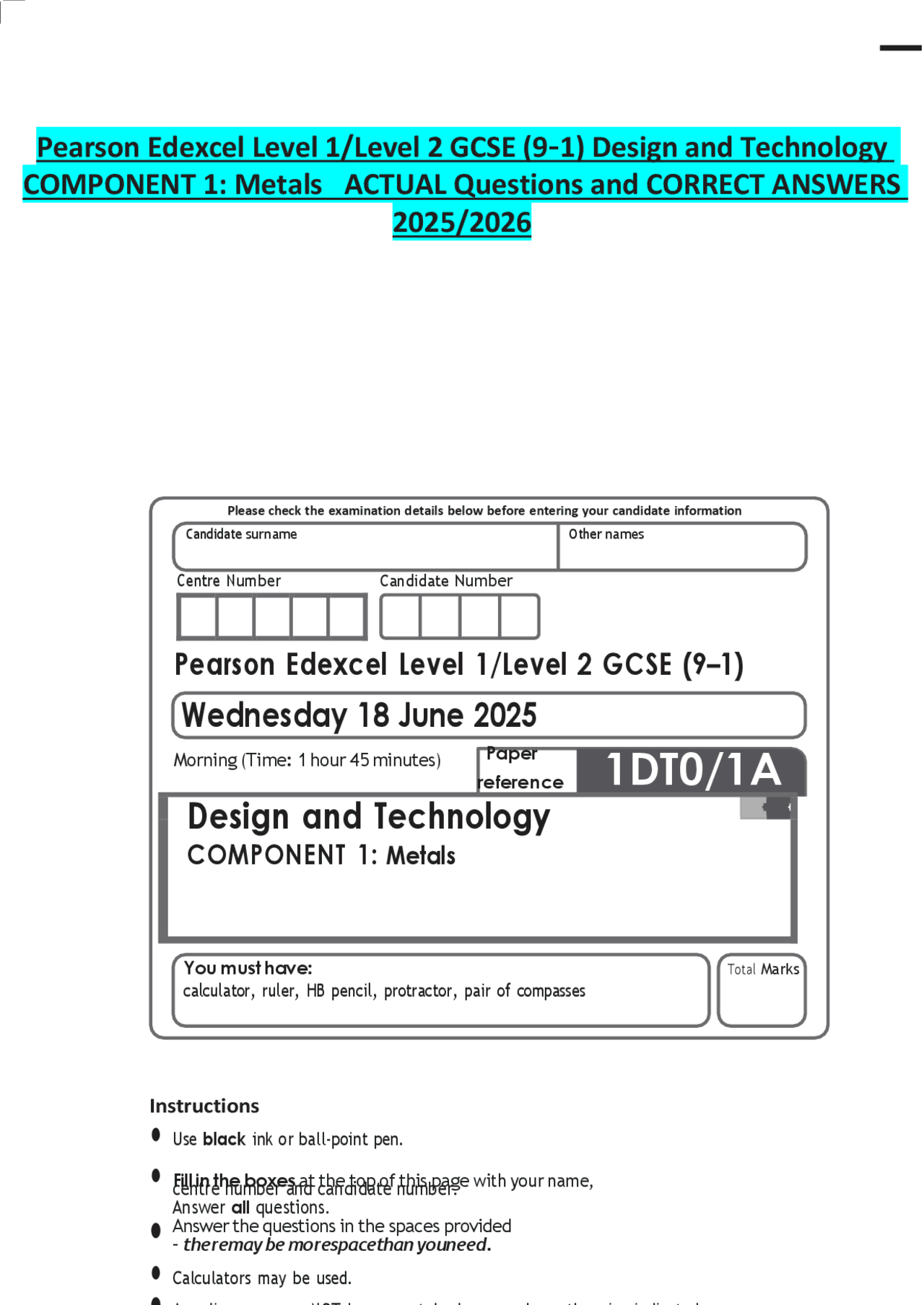 Pearson Edexcel Level 1/Level 2 GCSE (9–1) Design and Technology ...