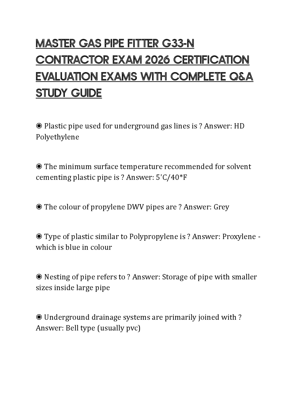 MASTER GAS PIPE FITTER G33-N CONTRACTOR EXAM 2026 CERTIFICATION ...
