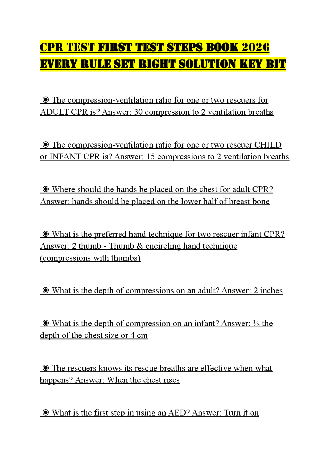 CPR TEST FIRST TEST STEPS BOOK 2026 EVERY RULE SET RIGHT SOLUTION KEY ...