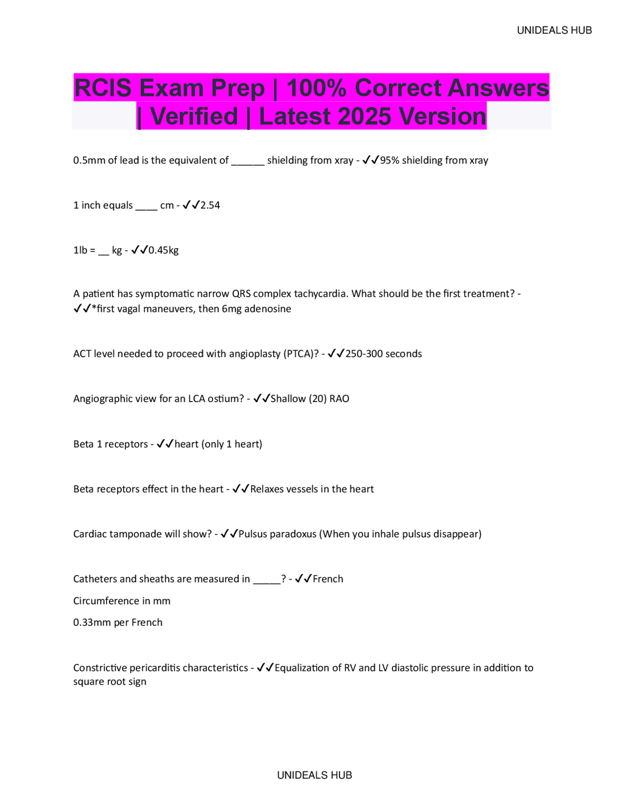 RCIS Exam Prep | 100% Correct Answers | Verified Latest 2025 Version ...