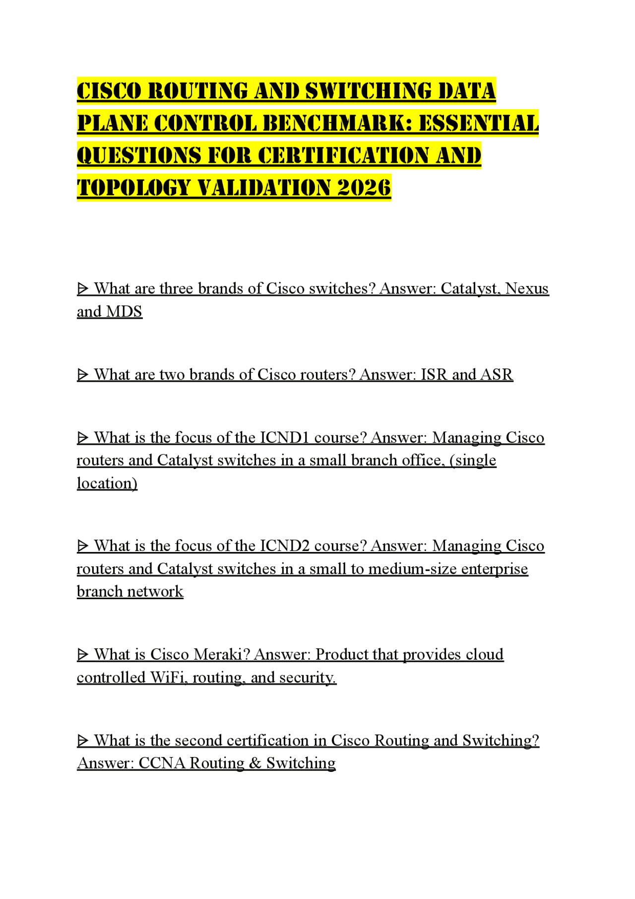 CISCO ROUTING AND SWITCHING DATA PLANE CONTROL BENCHMARK: ESSENTIAL ...