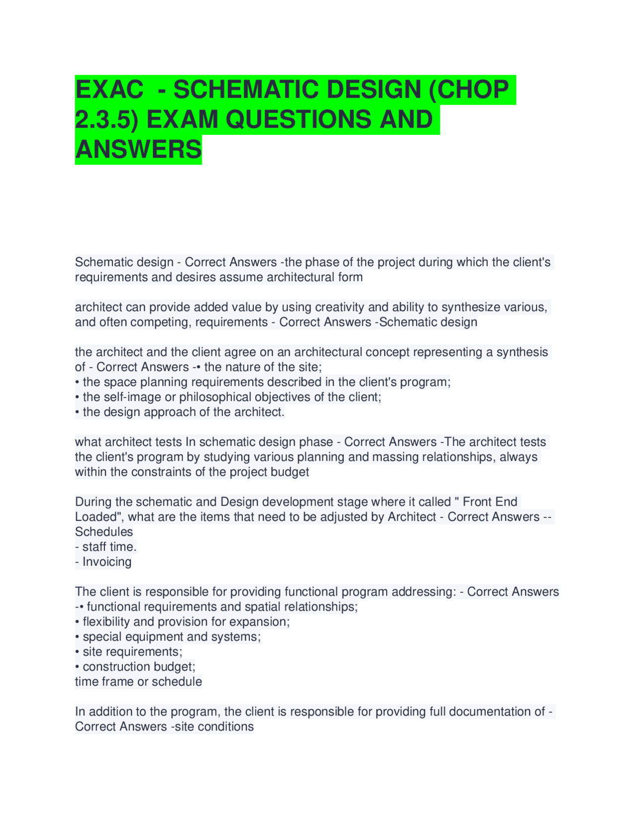 Schematic Design Exam Questions and Answers | Exams Advanced Education ...