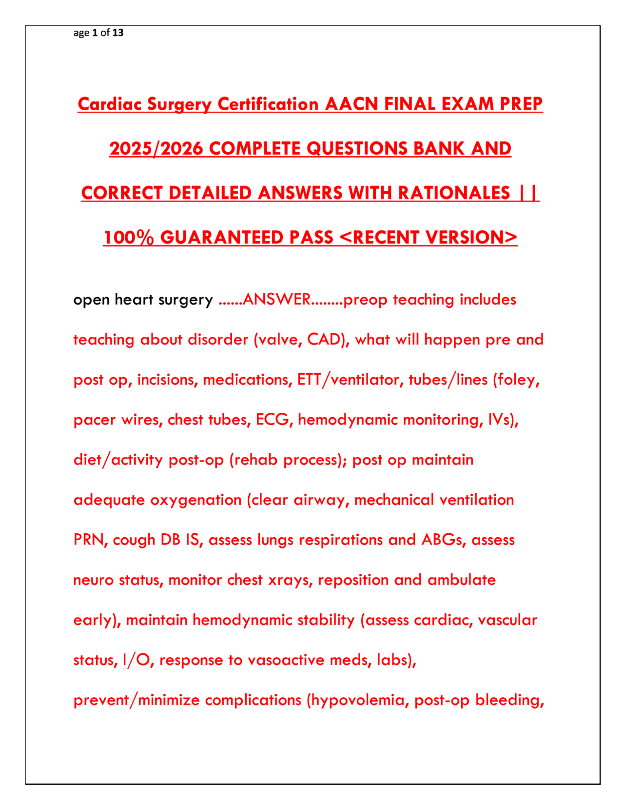 Cardiac Surgery Certification AACN Exam | CSC Practice Test & Study ...