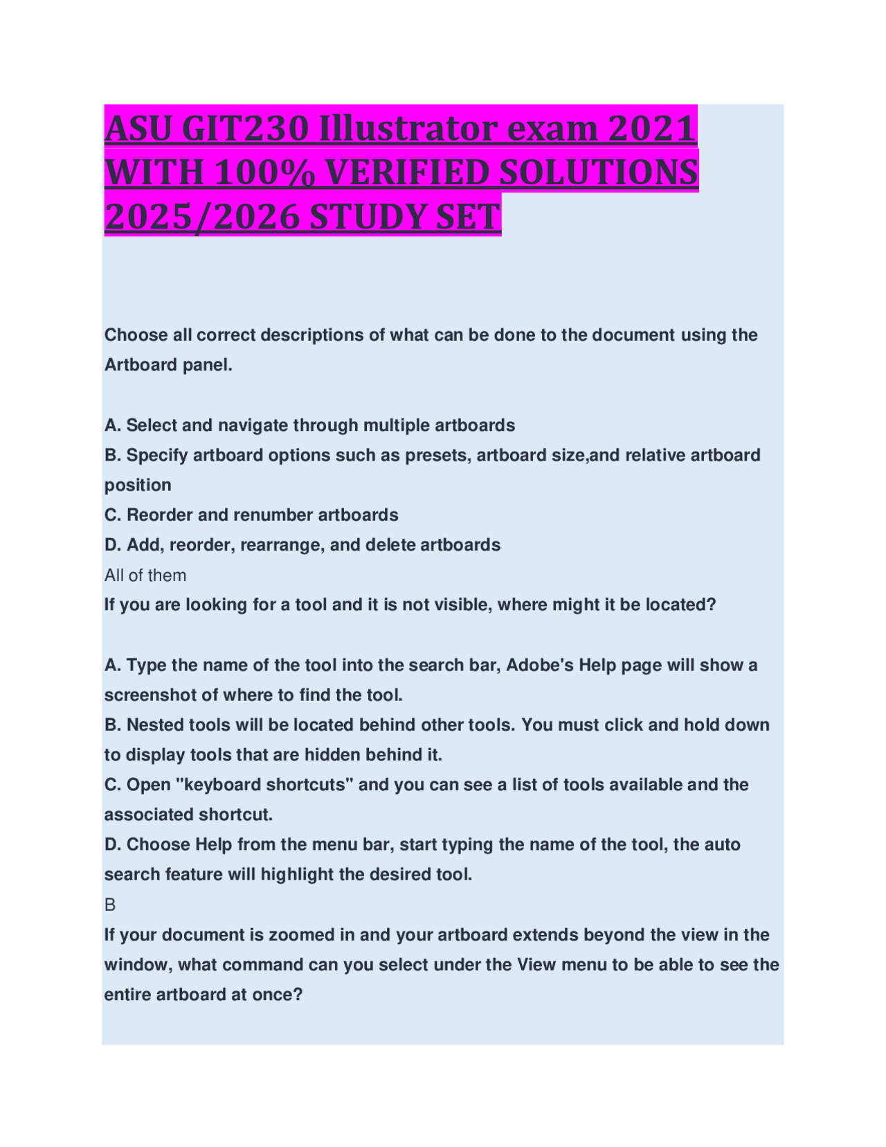 Adobe Illustrator Exam Questions and Verified Solutions (2021-2026 ...