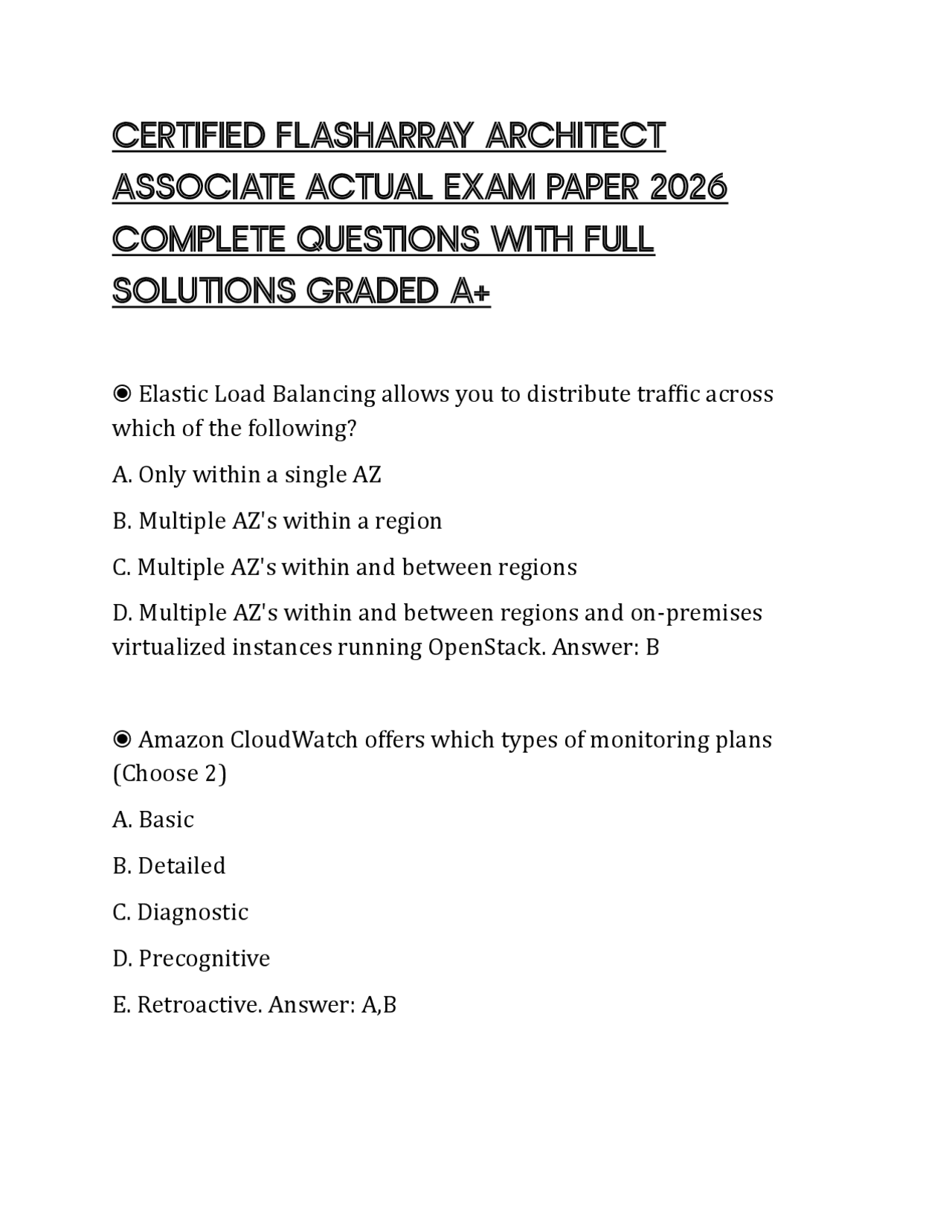 CERTIFIED FLASHARRAY ARCHITECT ASSOCIATE ACTUAL EXAM PAPER 2026 ...