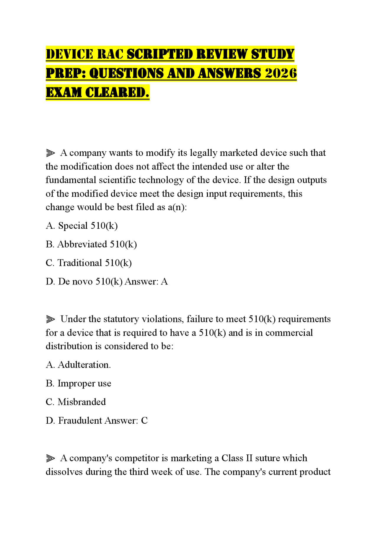 DEVICE RAC SCRIPTED REVIEW STUDY PREP: QUESTIONS AND ANSWERS 2026 EXAM ...