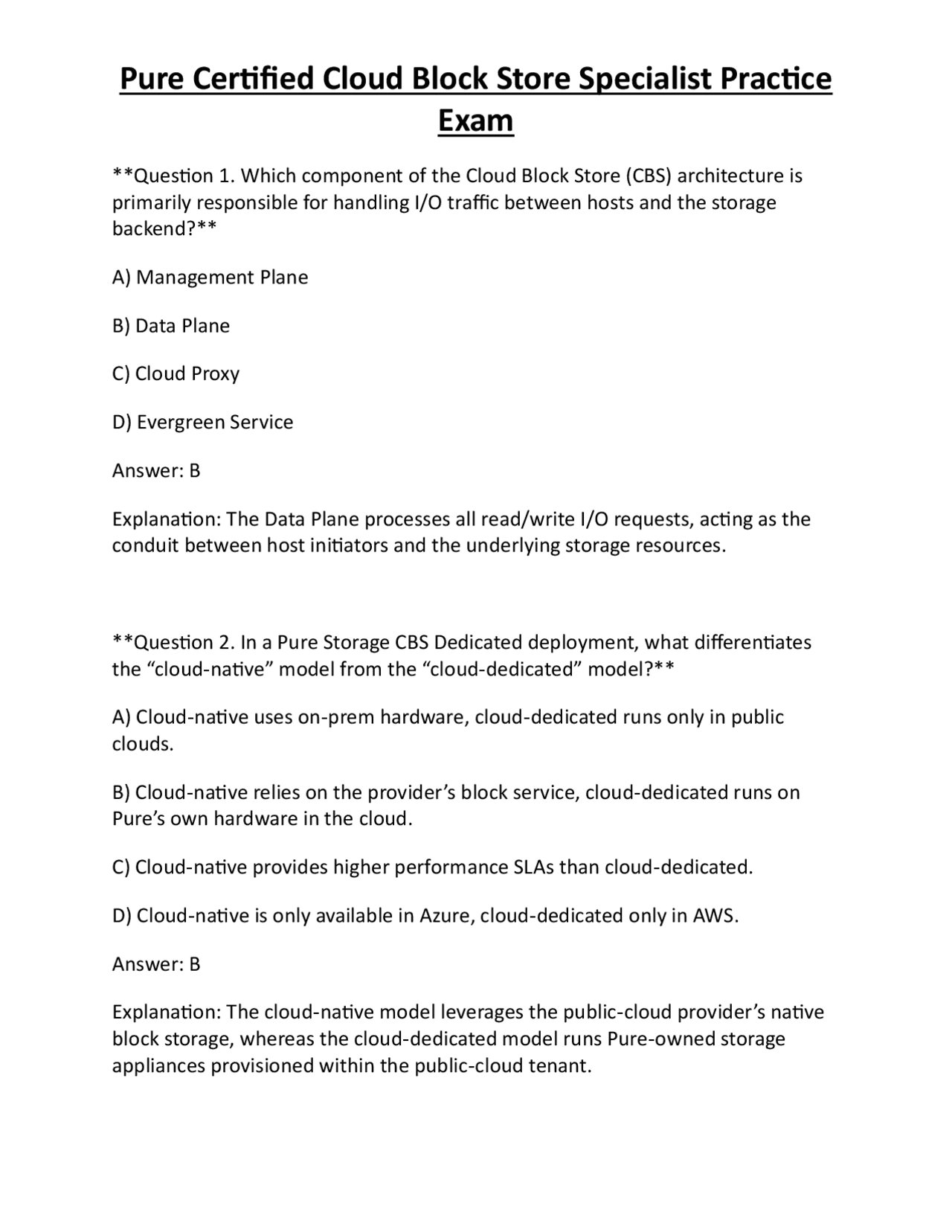 Pure Certified Cloud Block Store Specialist Practice Exam | Exams ...