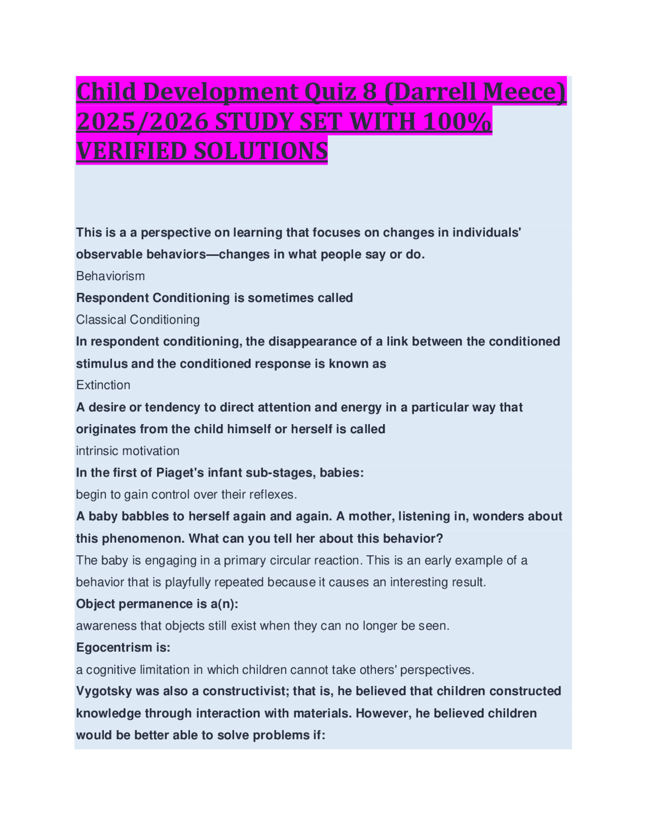Child Development Quiz: Key Concepts and Theories | Exams Sociology of ...