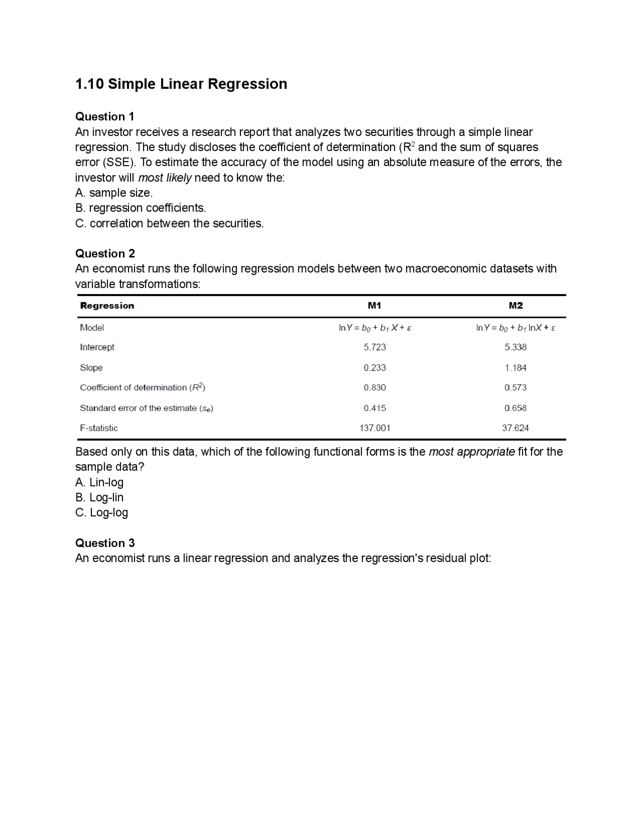 Simple Linear Regression | Quizzes Quantitative Techniques | Docsity
