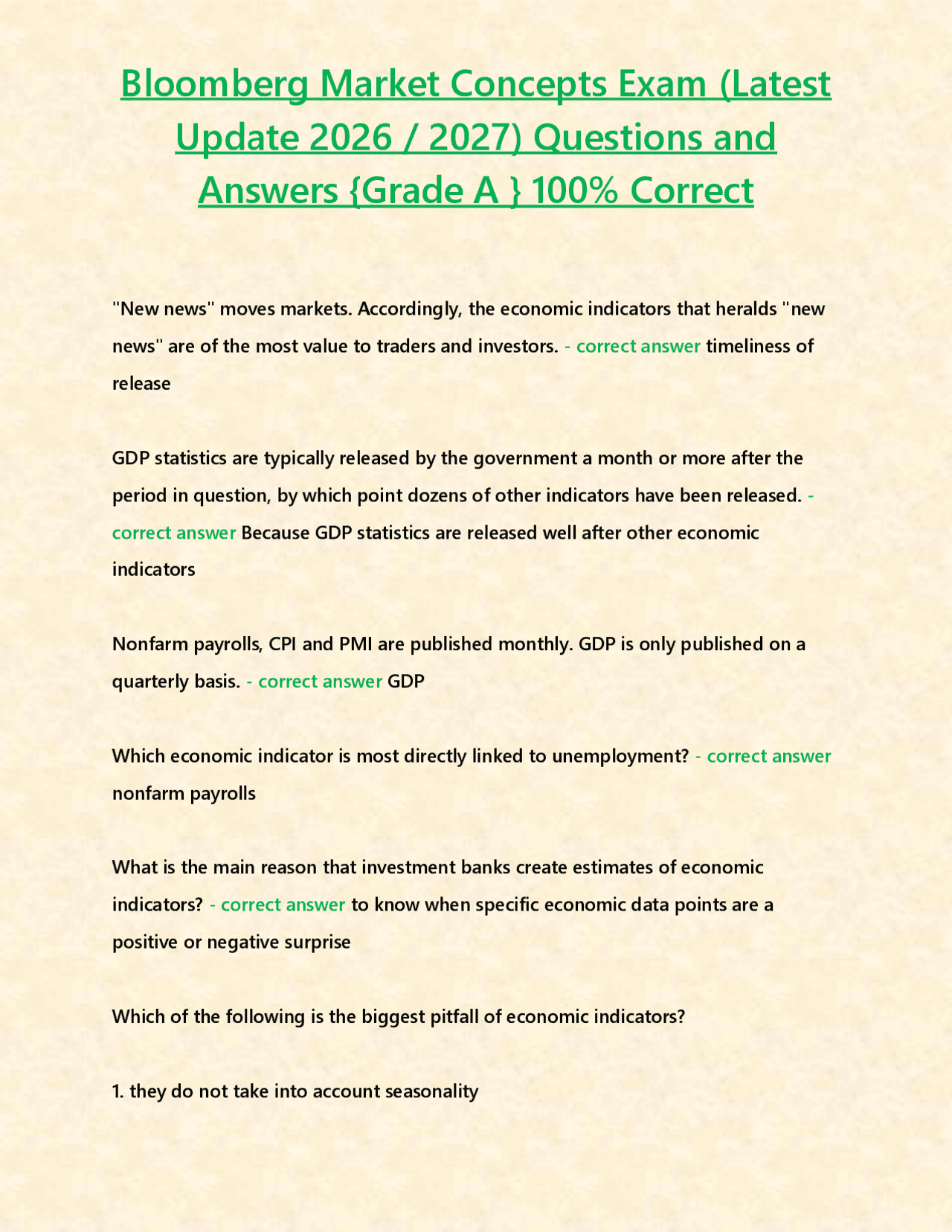 Bloomberg Market Concepts (BMC) Exam Questions and Answers 2026/2027 ...