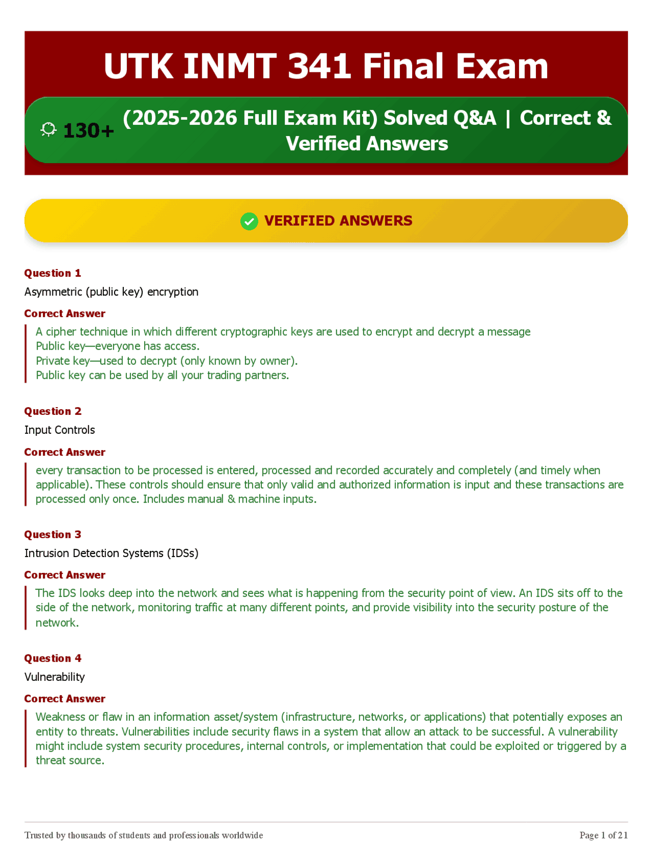 UTK INMT 341 Final Exam | 2025/2026 Full Exam Kit | 130+ Verified Q&A ...