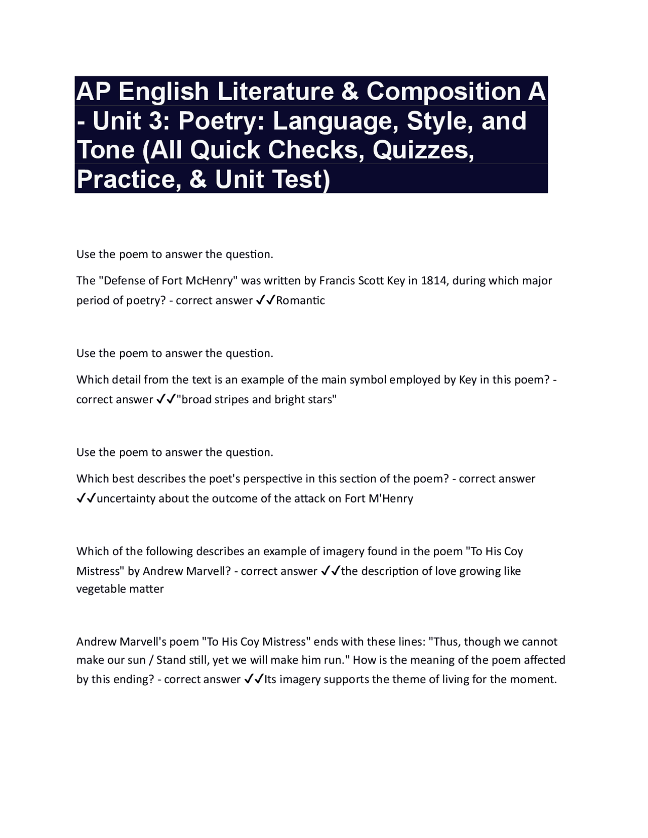 AP English Literature & Composition A - Unit 3 Poetry Language, Style ...