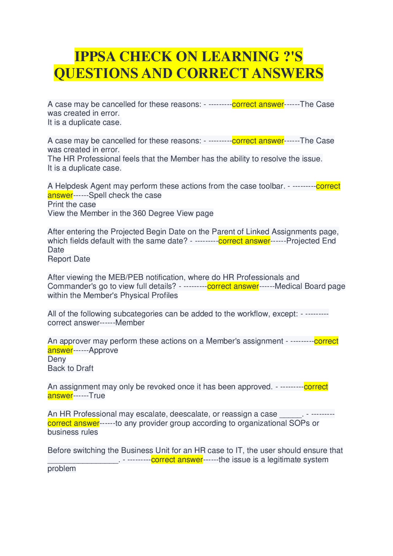 IPPSA CHECK ON LEARNING ?'S QUESTIONS AND CORRECT ANSWERS | Exams ...