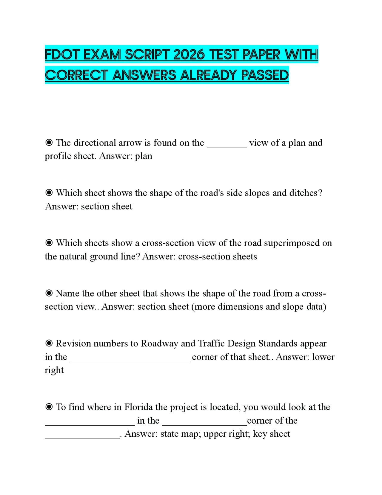 FDOT EXAM SCRIPT 2026 TEST PAPER WITH CORRECT ANSWERS ALREADY PASSED ...
