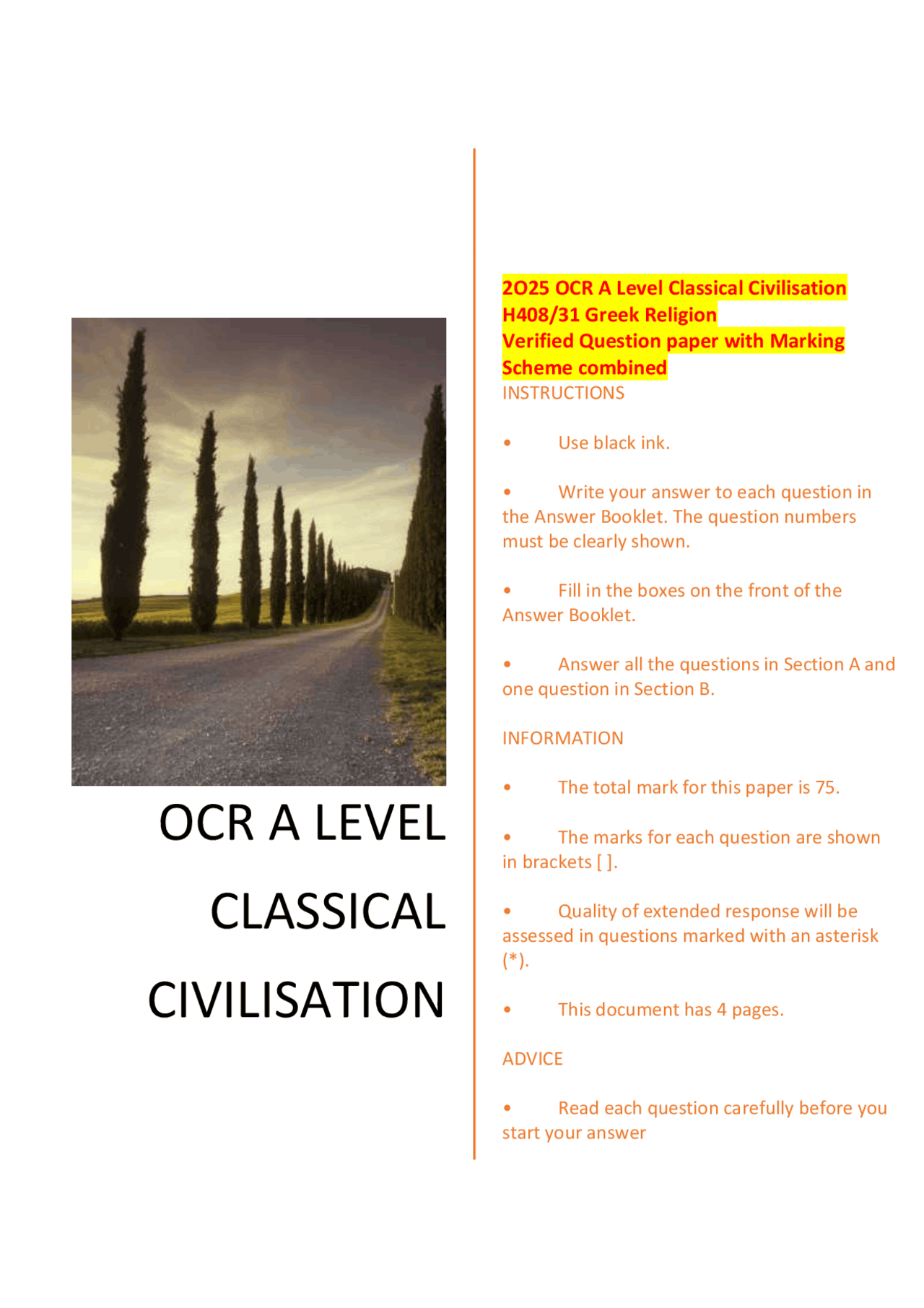 2O25 OCR A Level Classical Civilisation H408/31 Greek Religion | Exams ...