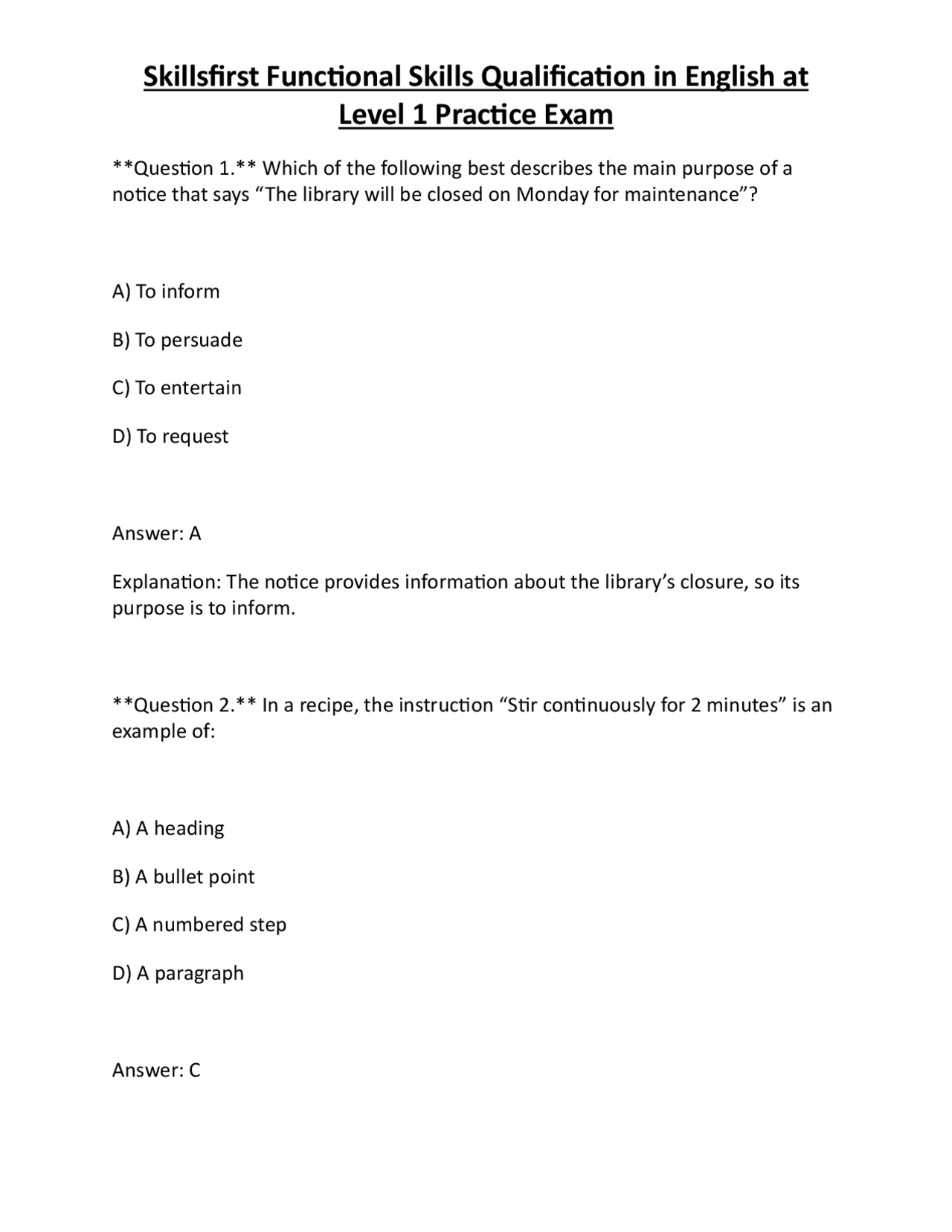 Skillsfirst Functional Skills Qualification in English at Level 1 ...