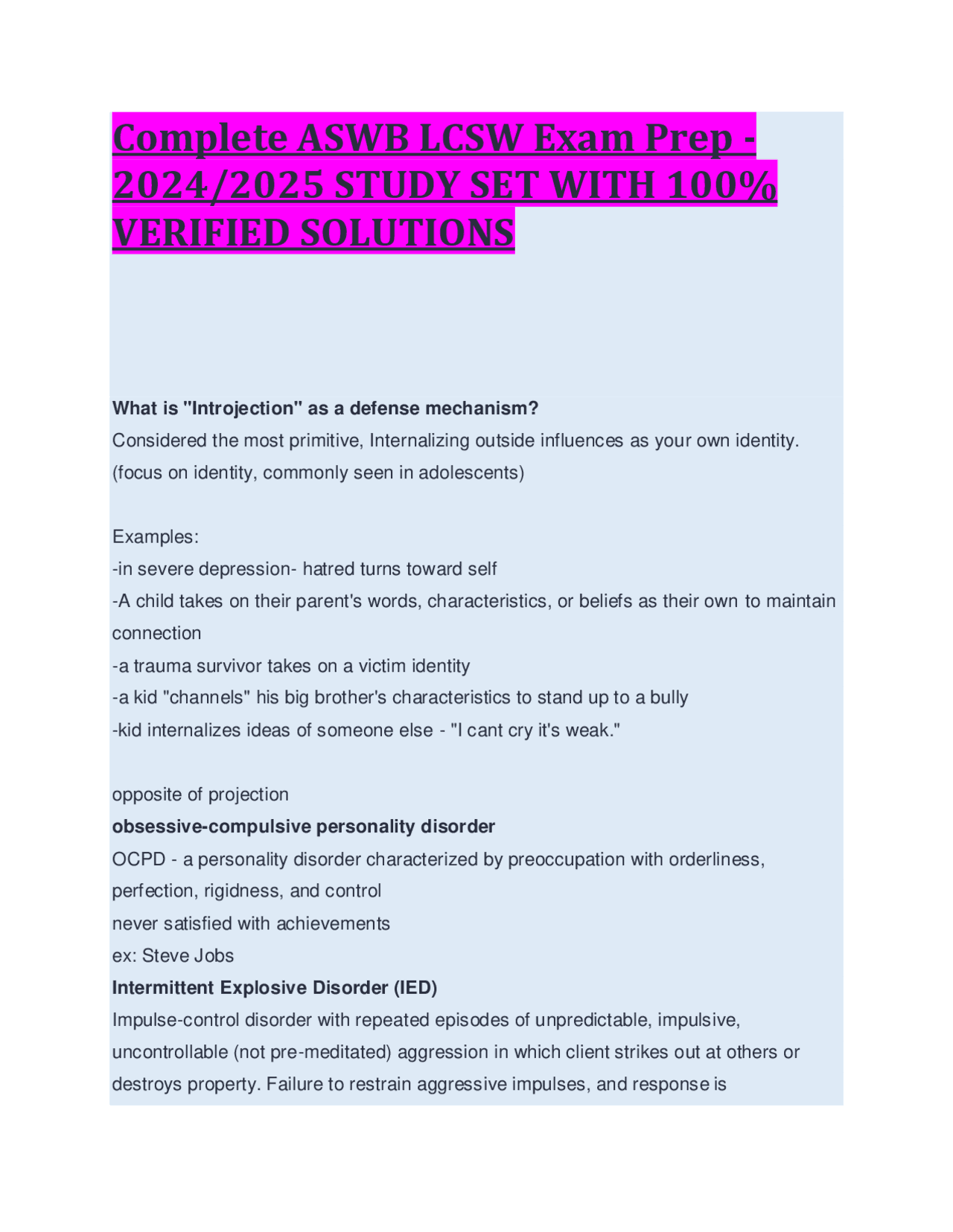 ASWB LCSW Exam Prep: Key Concepts and Theories | Exams Psychology | Docsity