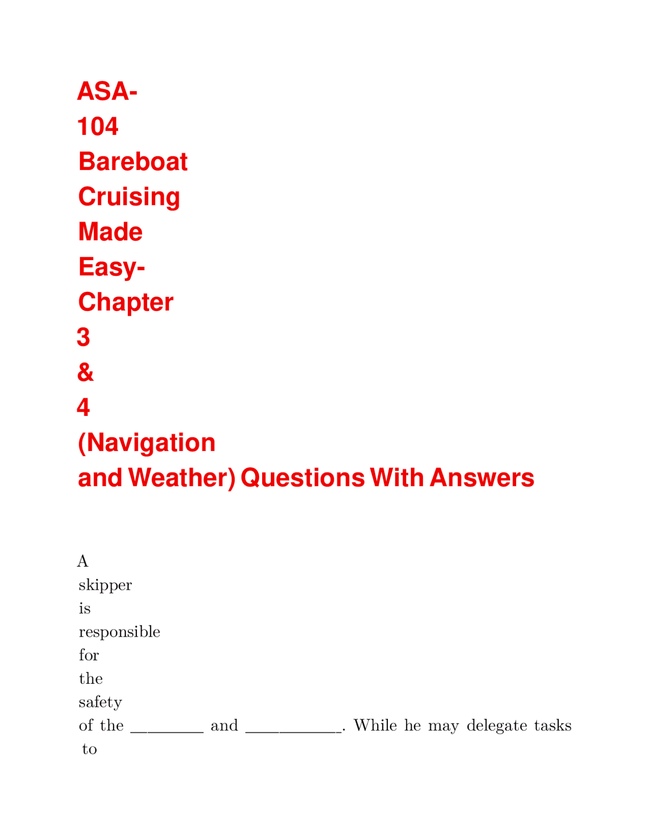 ASA-104 Bareboat Cruising Made Easy- Chapter 3 & 4 (Navigation and ...
