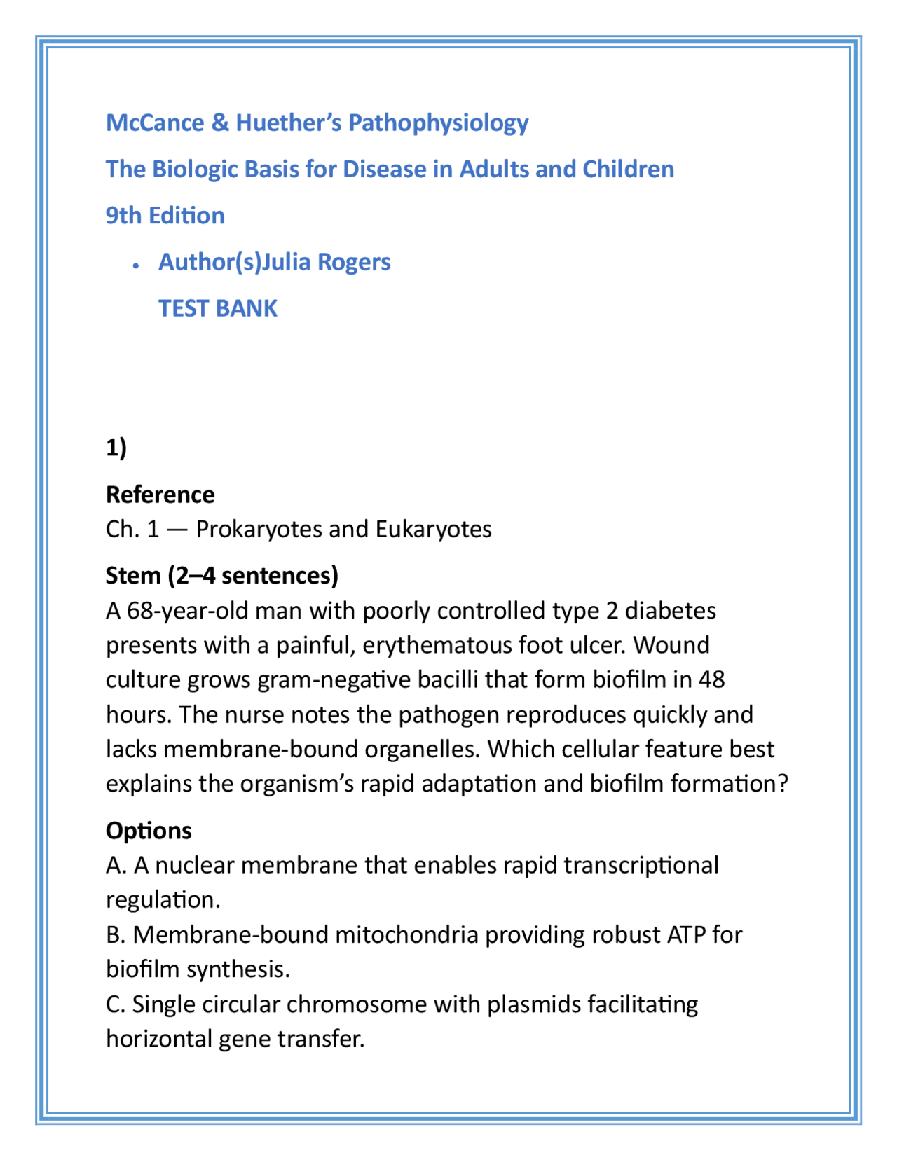 McCance & Huether Pathophysiology 9th Edition Test Bank — 20 MCQs ...