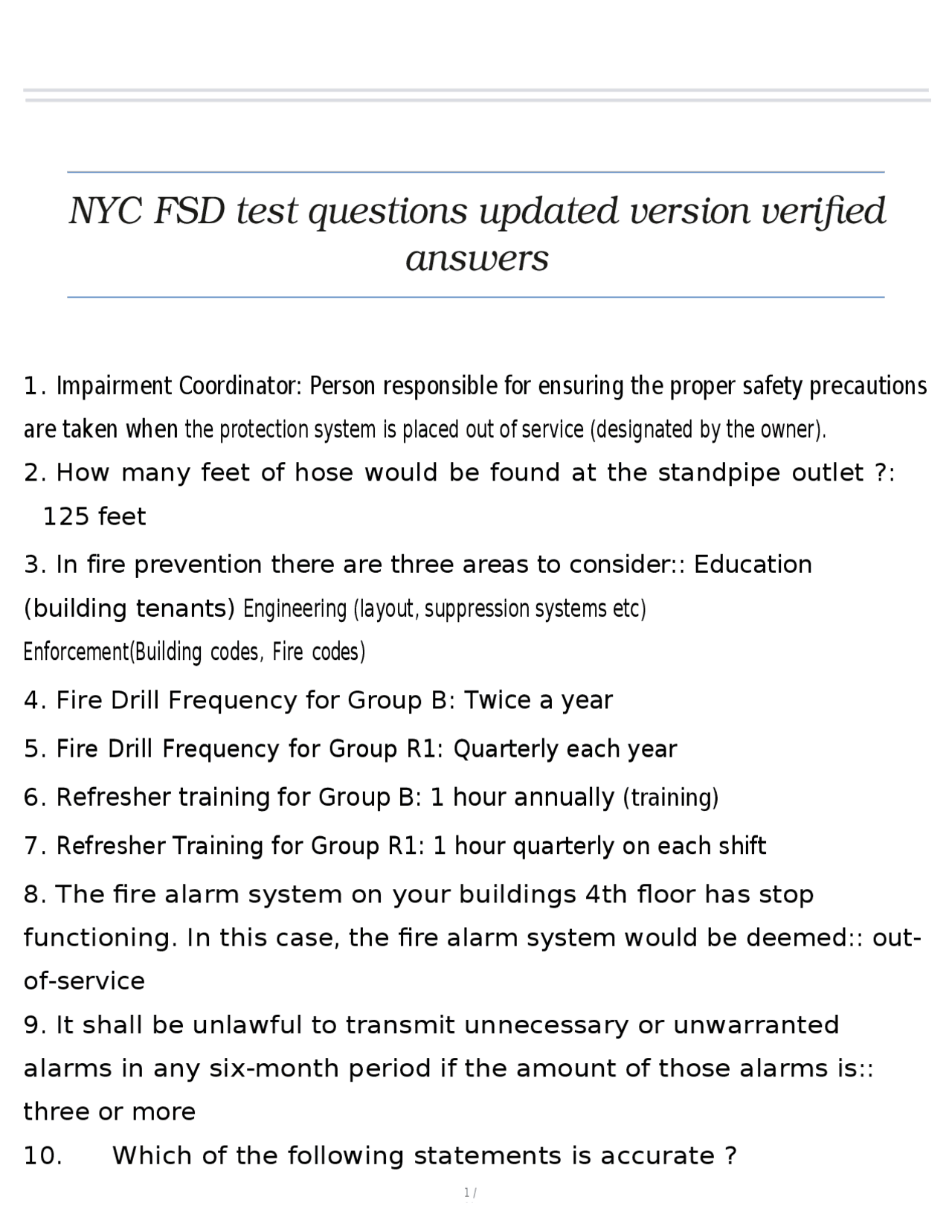 NYC Fire Safety Director (FSD) Exam Questions and Answers | Exams ...