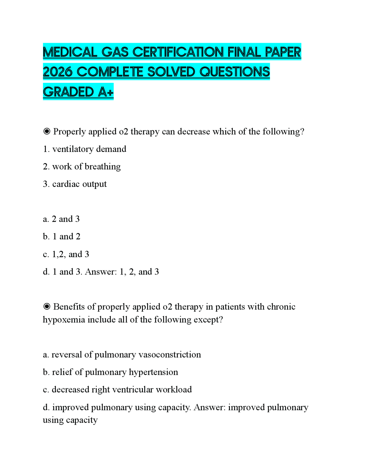 MEDICAL GAS CERTIFICATION FINAL PAPER 2026 COMPLETE SOLVED QUESTIONS ...