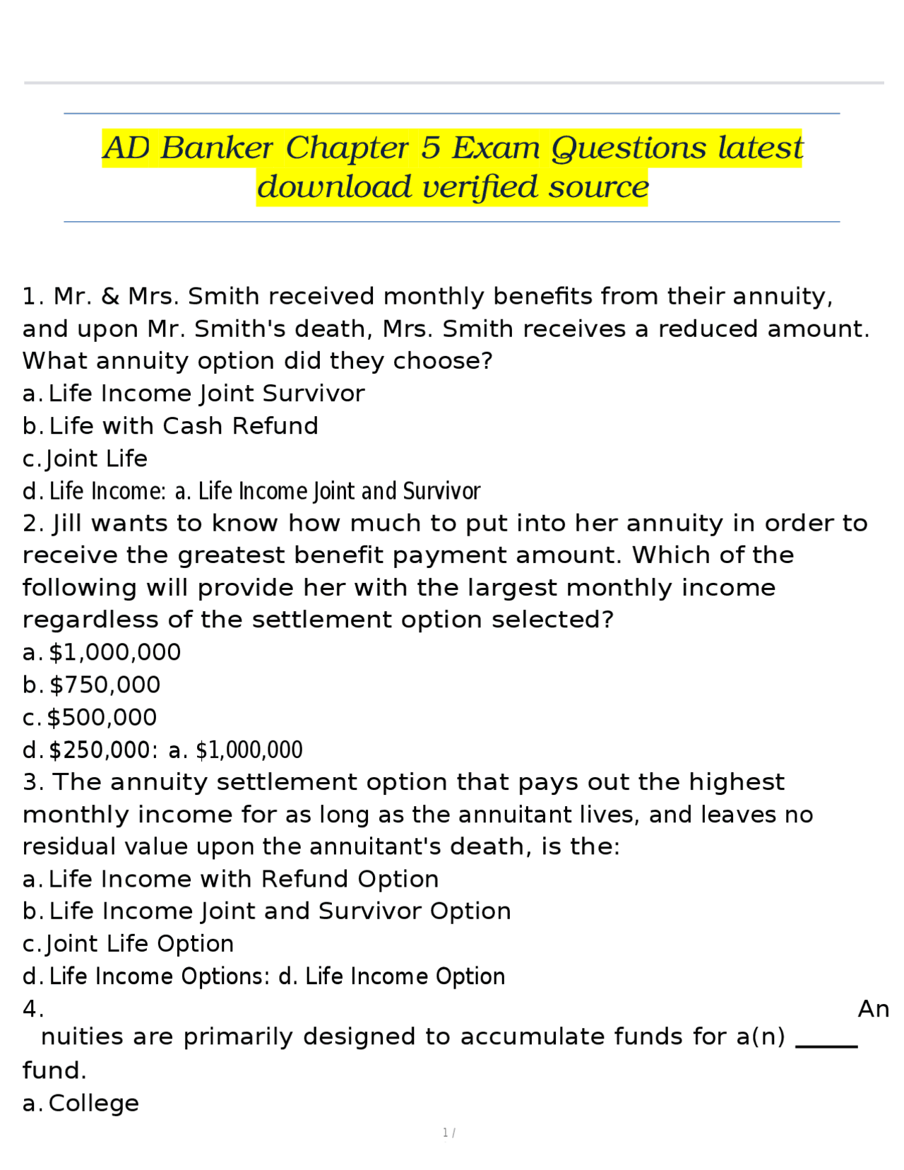 AD Banker Chapter 5 Exam Questions latest download verified source ...