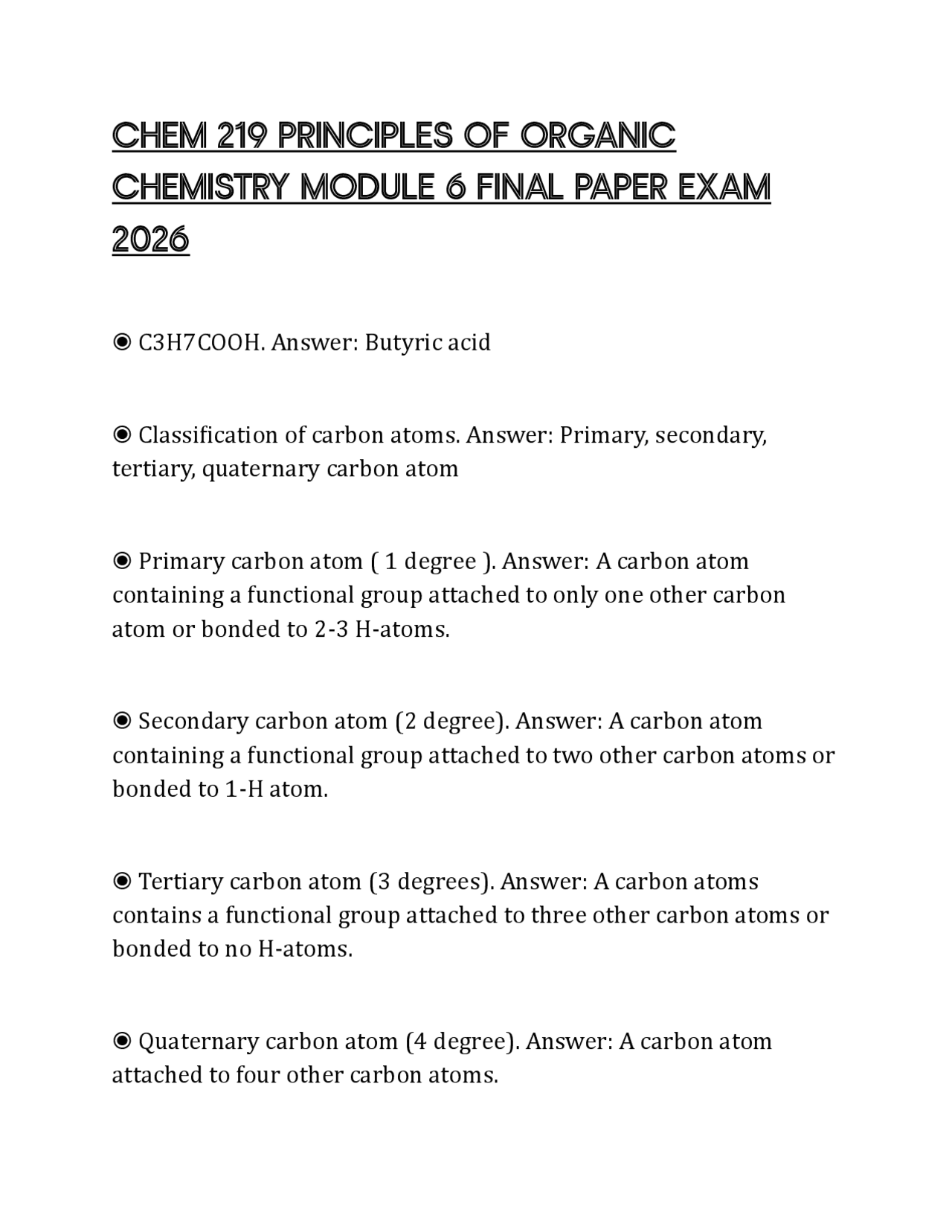 CHEM 219 PRINCIPLES OF ORGANIC CHEMISTRY MODULE 6 FINAL PAPER EXAM 2026 ...
