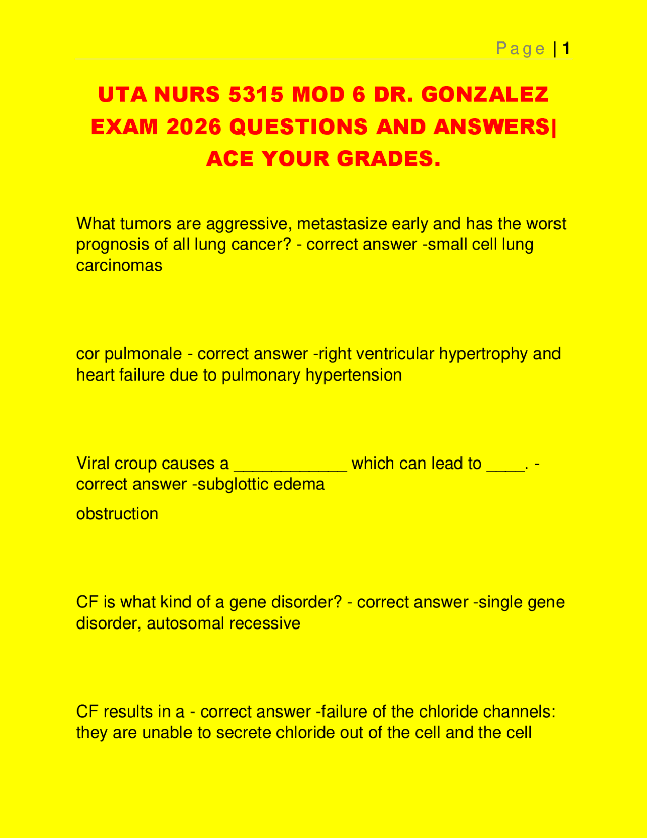 UTA NURS 5315 MOD 6 DR. GONZALEZ EXAM 2026 QUESTIONS AND ANSWERS| ACE ...