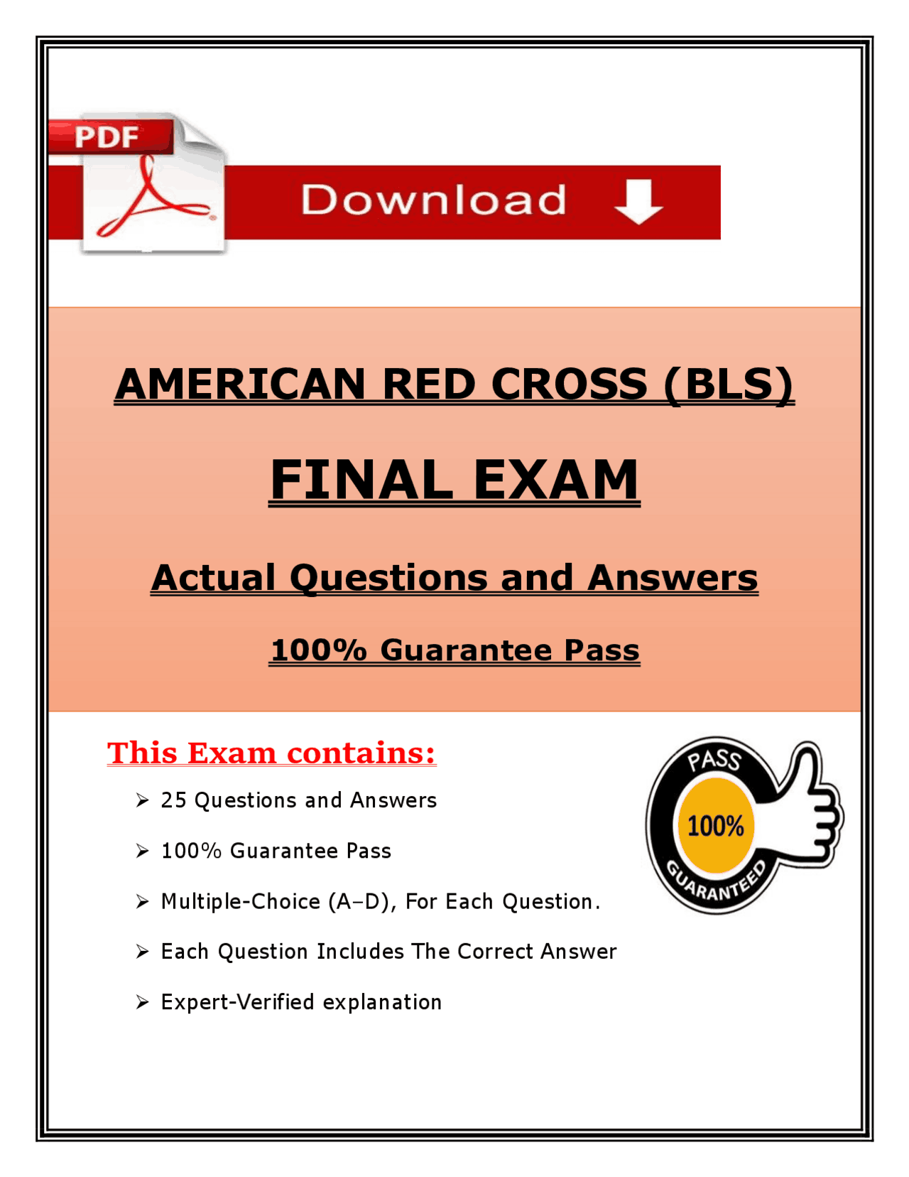 American Red Cross BLS Final Exam 2026 – Actual Questions, Answers ...