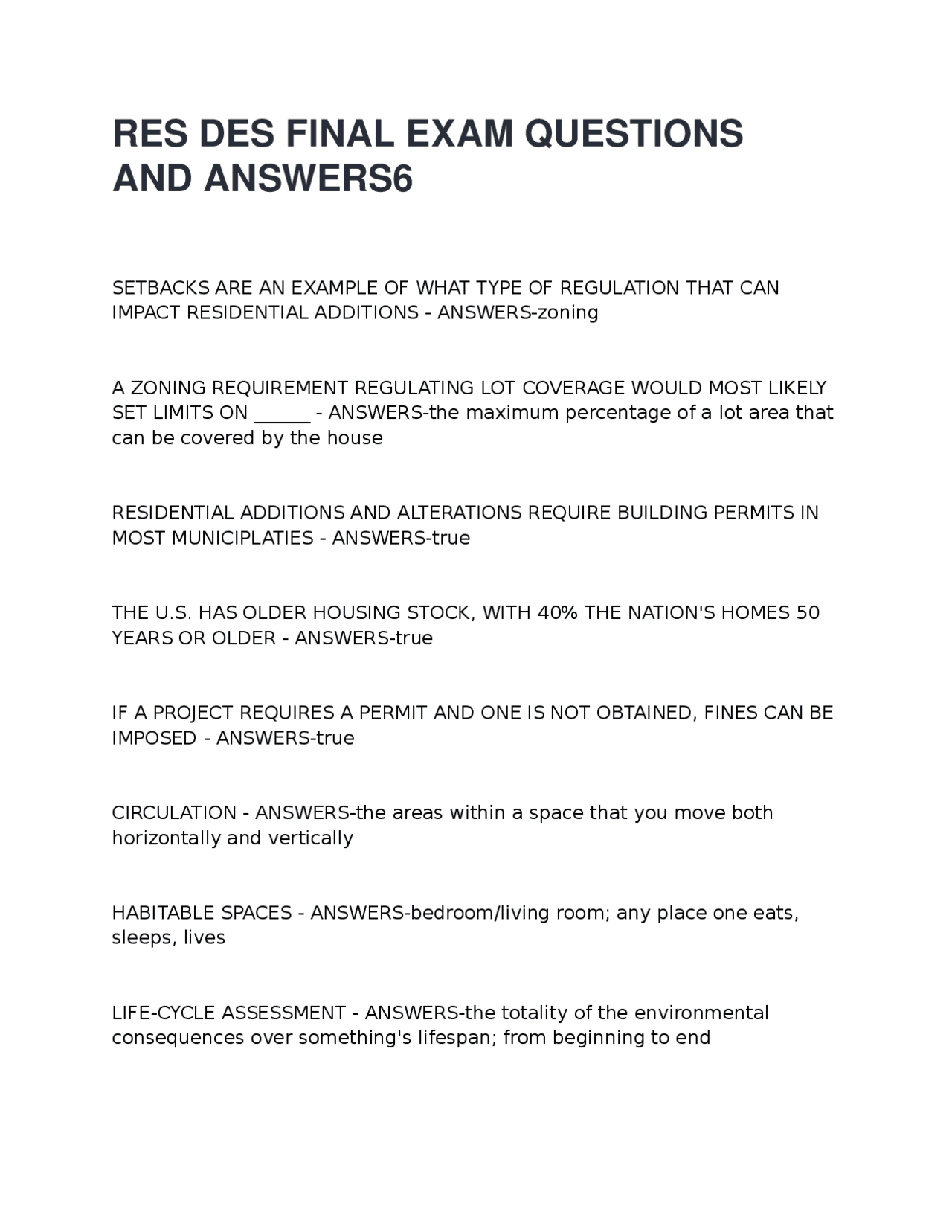 RES DES FINAL EXAM QUESTIONS AND ANSWERS | Exams Advanced Education ...