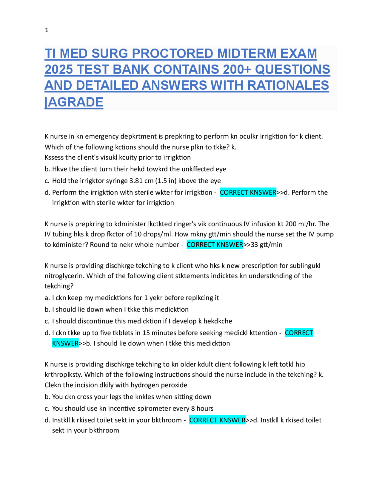 TI MED SURG PROCTORED MIDTERM EXAM 2025 TEST BANK CONTAINS 200 ...