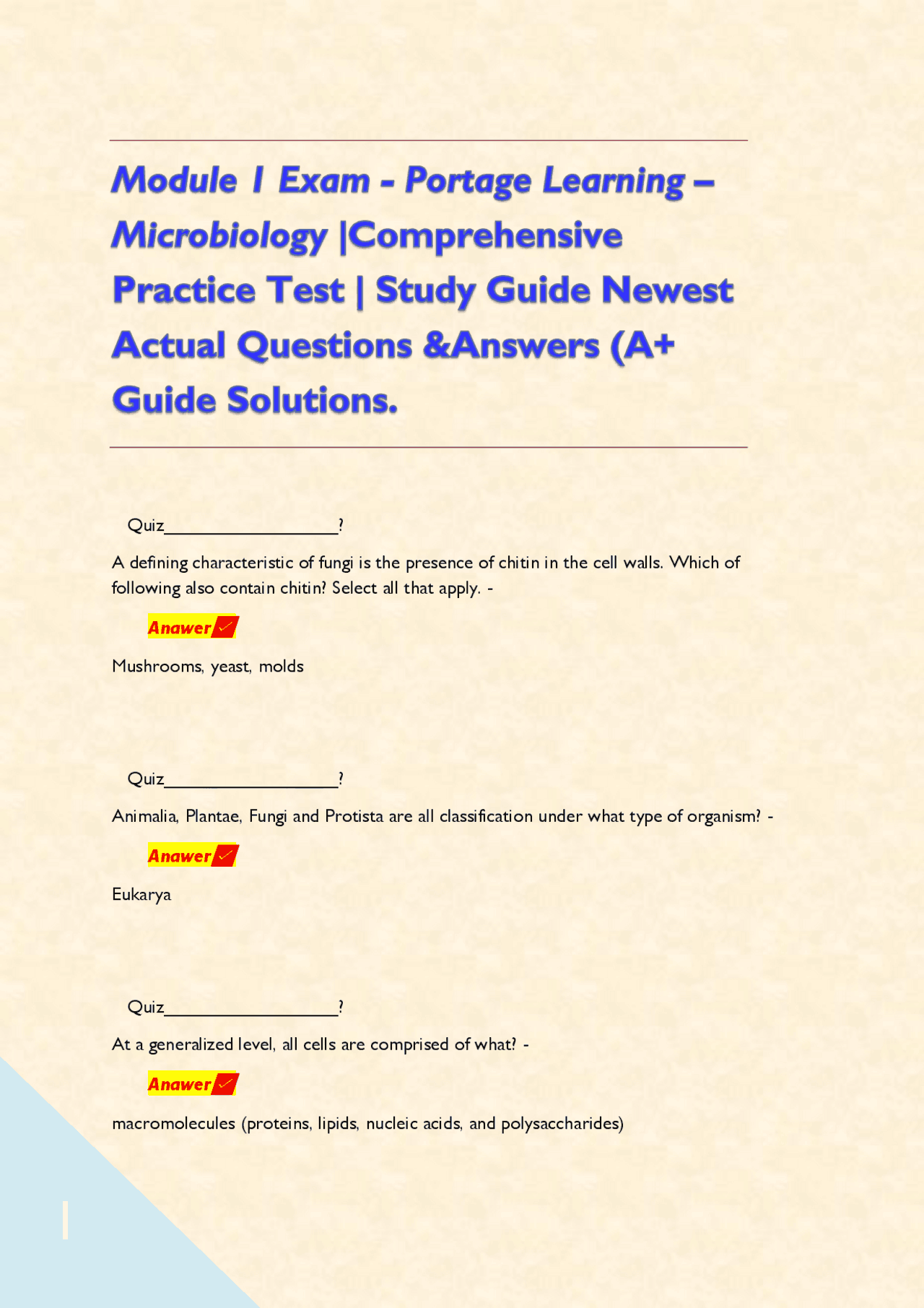 Module 1 Exam - Portage Learning – Microbiology |Comprehensive Practice ...