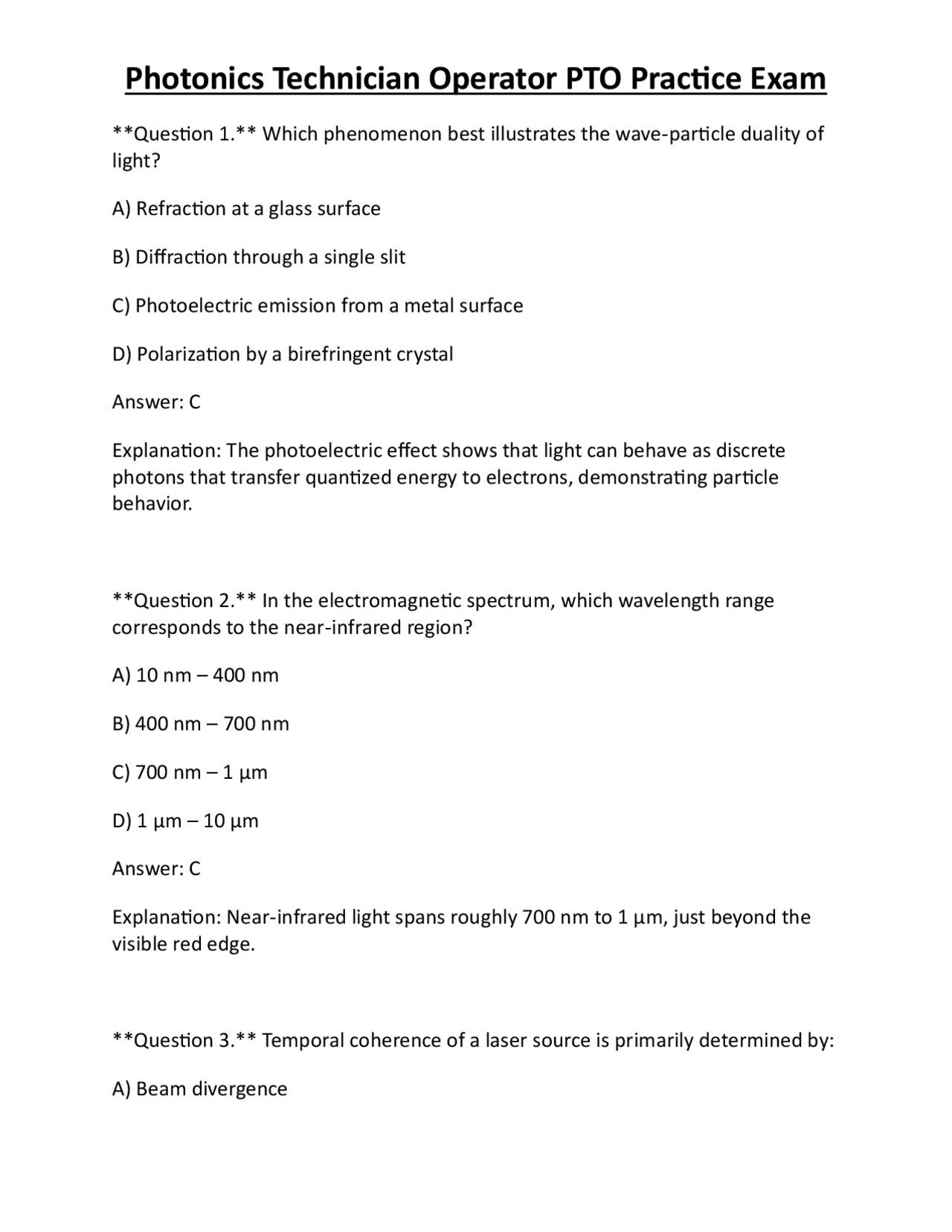 Photonics Technician Operator PTO Practice Exam | Exams Technology ...