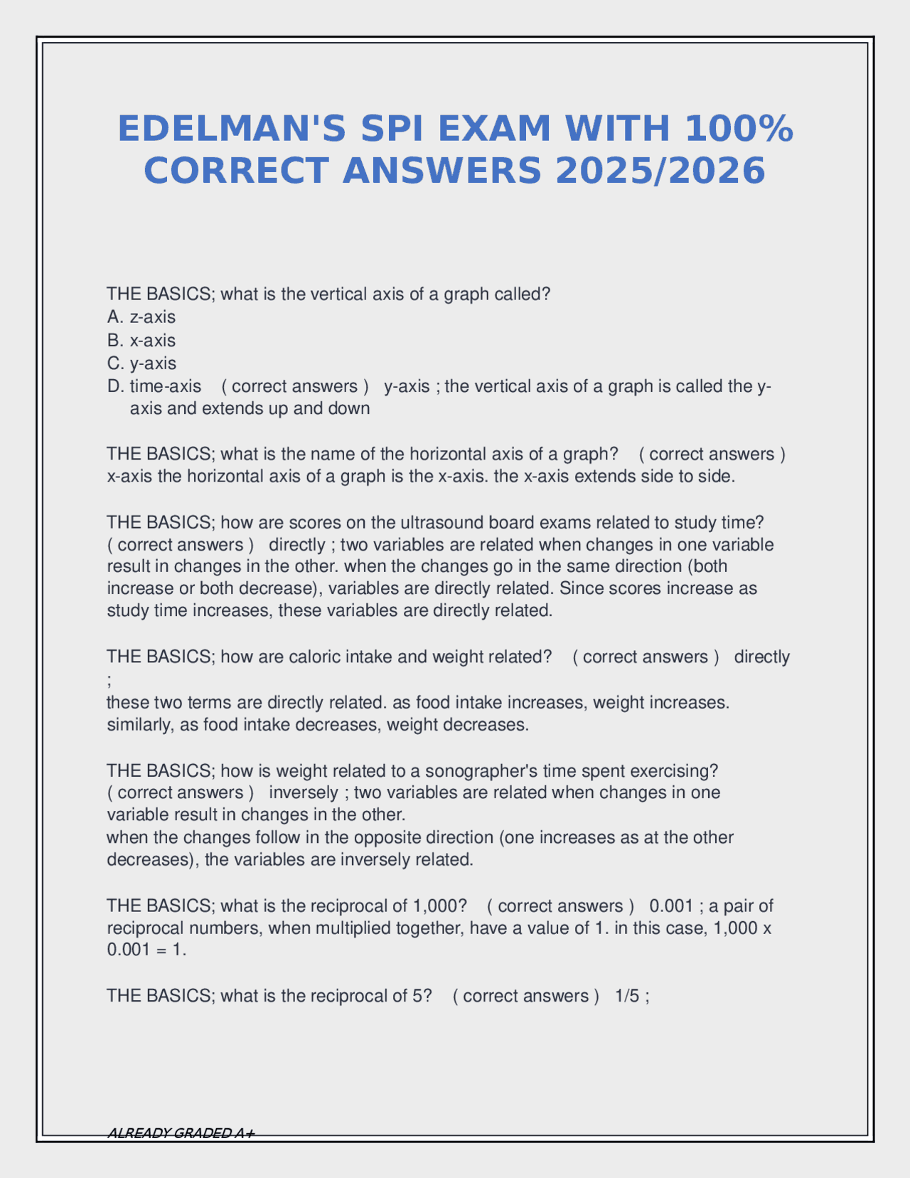 EDELMAN'S SPI EXAM WITH 100% CORRECT ANSWERS 2025/2026 | Exams Health ...