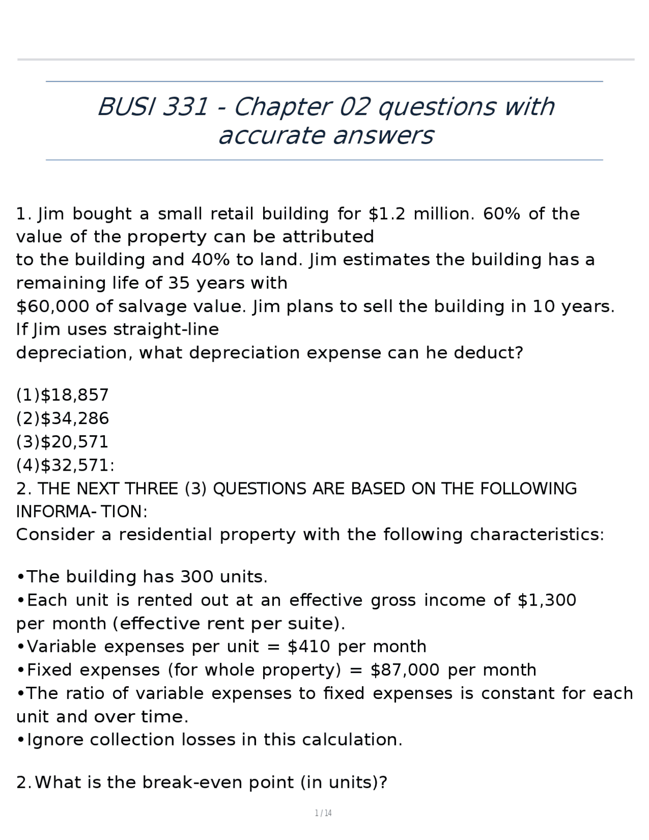 Real Estate Finance: Chapter 2 Questions and Answers | Exams Advanced ...