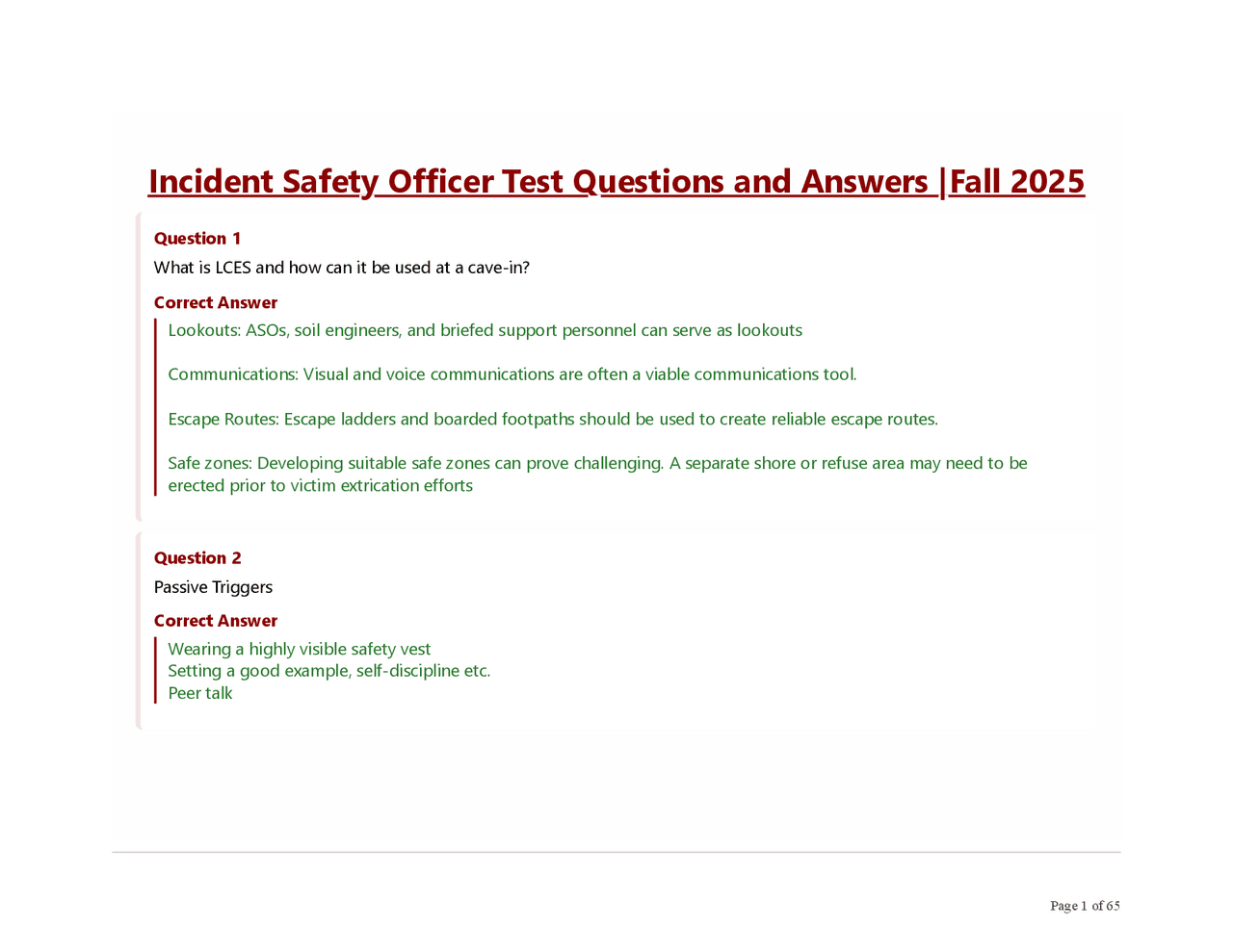 Incident Safety Officer Test Questions and Answers -Fall 2025.pdf ...