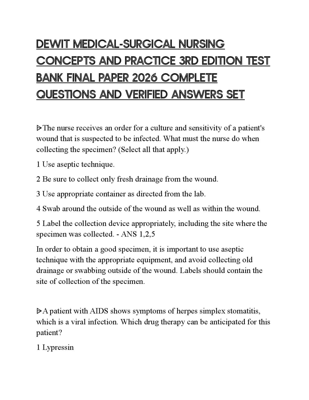 DEWIT MEDICAL-SURGICAL NURSING CONCEPTS AND PRACTICE 3RD EDITION TEST ...