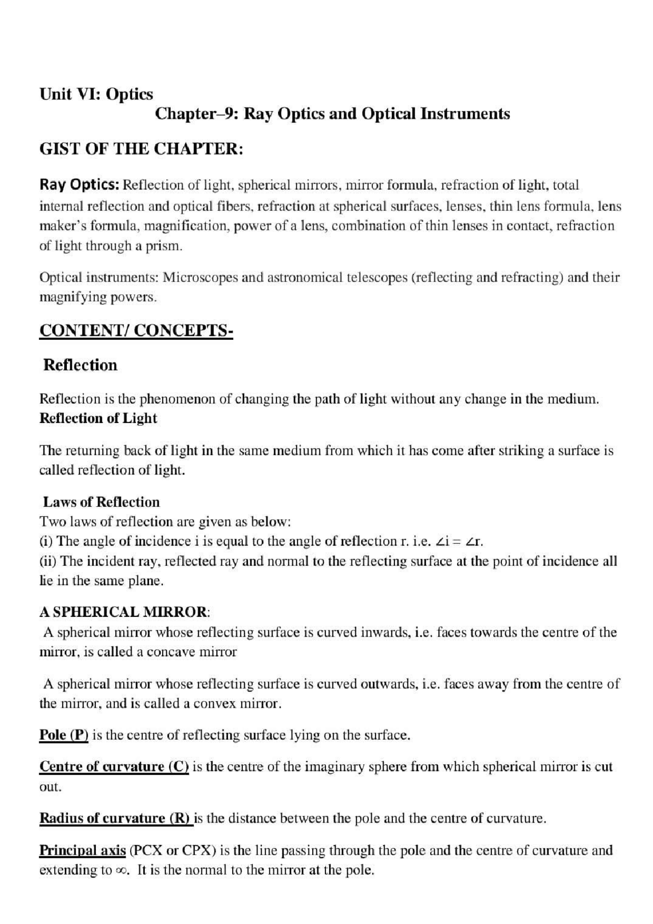 Fast and time conserving Ray optics Notes | Summaries Physics | Docsity