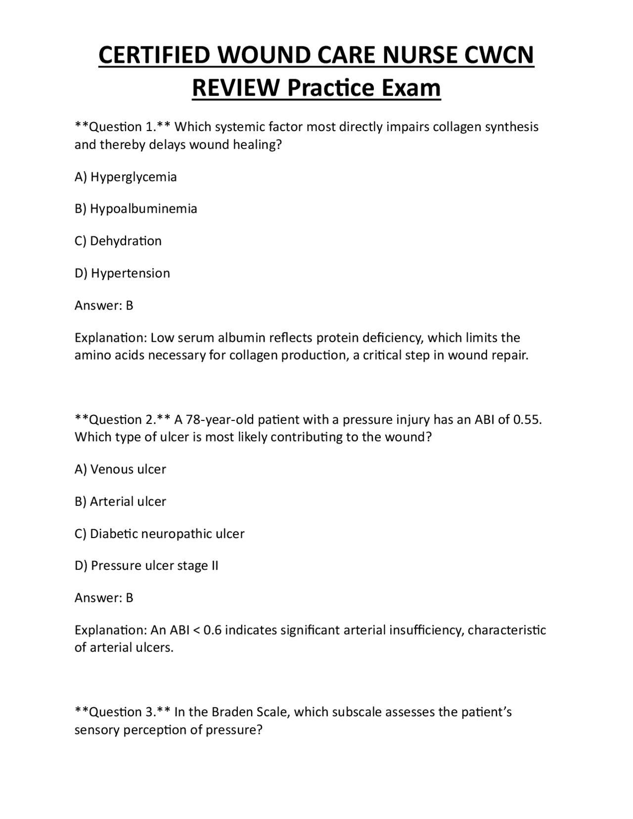 CERTIFIED WOUND CARE NURSE CWCN REVIEW Practice Exam | Exams Technology ...
